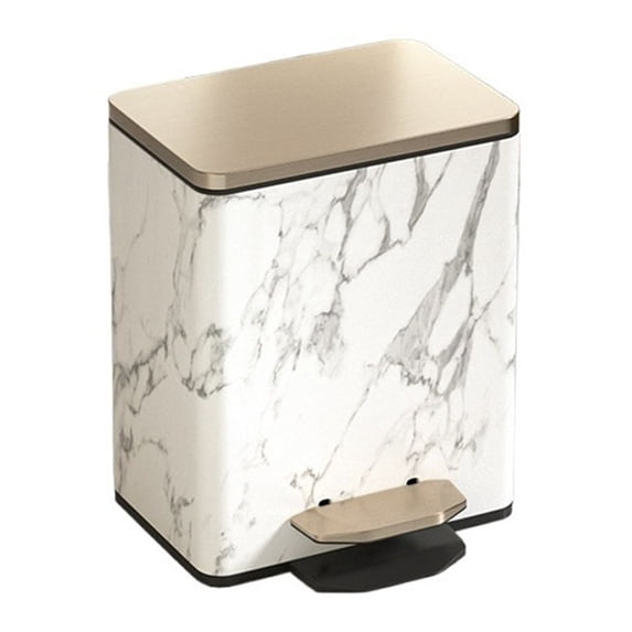 Luxury Marble Patterned Trash Can with Lid,Stainless Steel Step-on ...