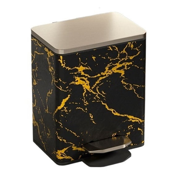 Luxury Marble Patterned Trash Can with Lid,Stainless Steel Step-on ...