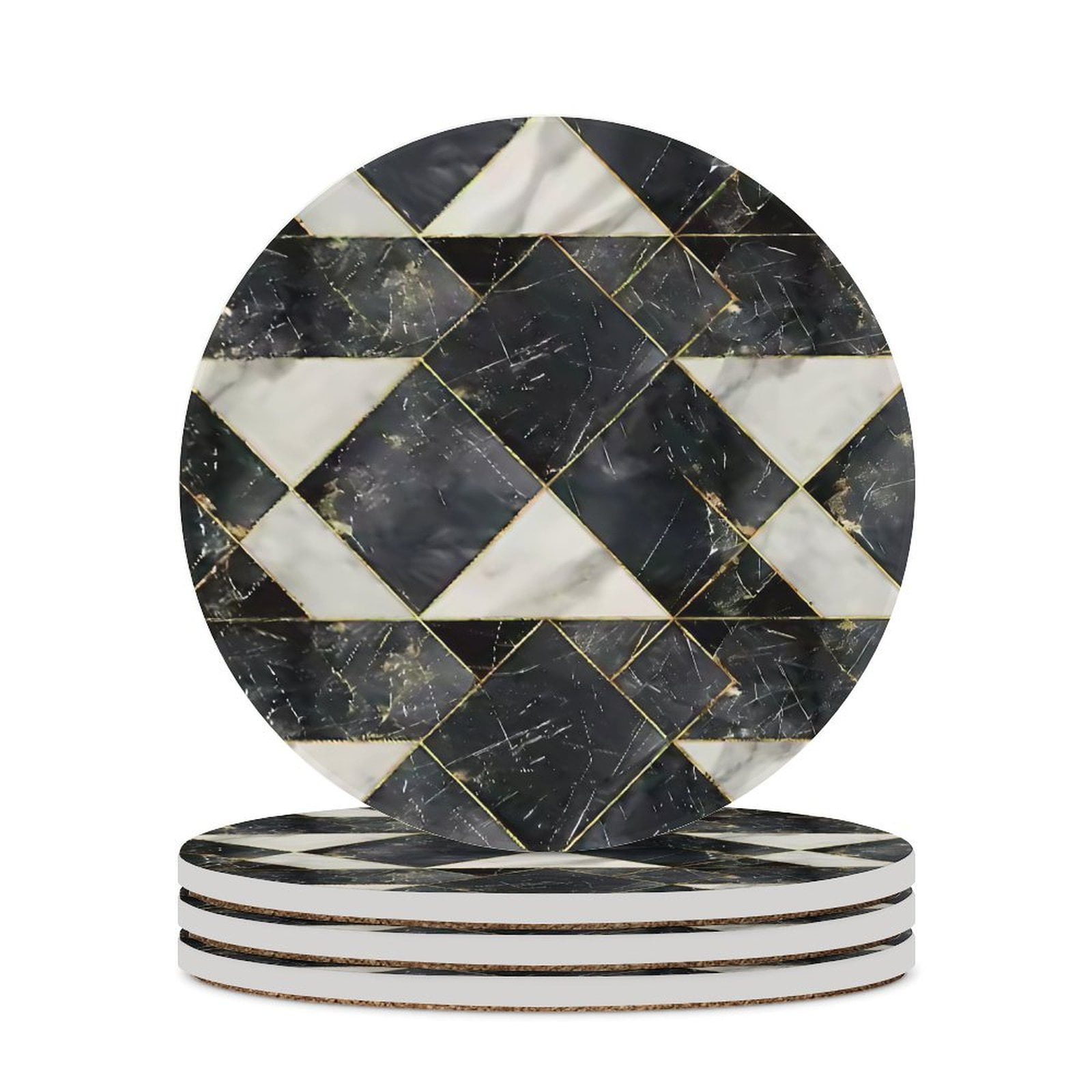 Luxury Marble Ration Black Gold Ceramic Coasters Absorbent Coasters for ...