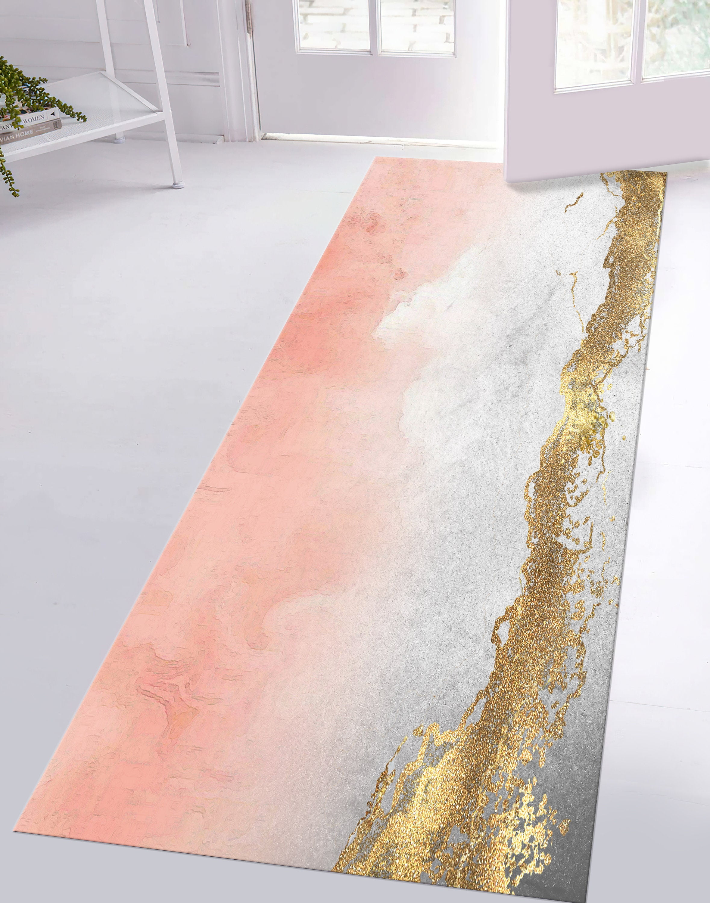 Luxury Marble Rugs, Salon Rug, Modern Rugs, Pink And Gold Marble Rugs ...