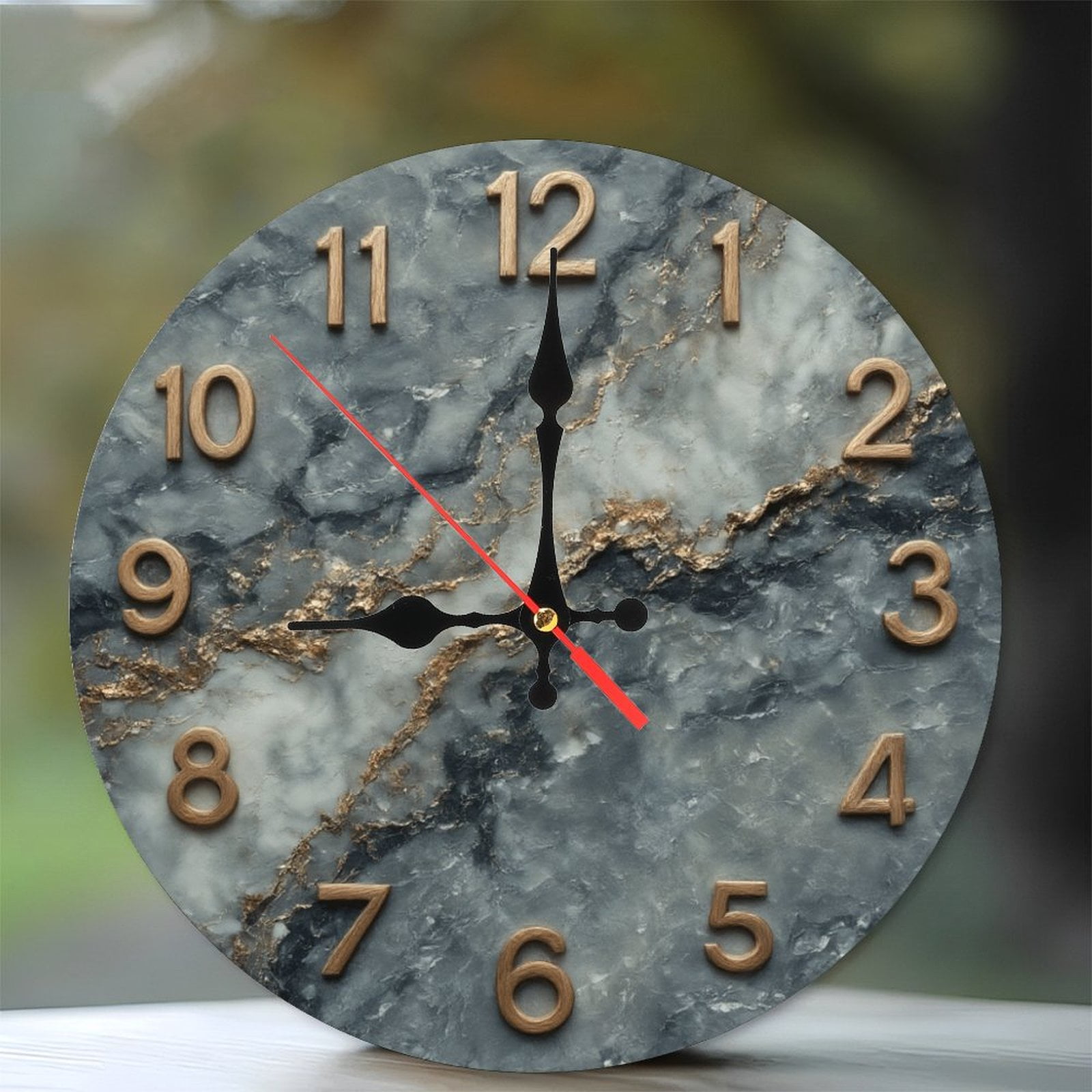 Luxury Marble Wall Clock Home Decor Gold Number Design 10-Inch Silent ...