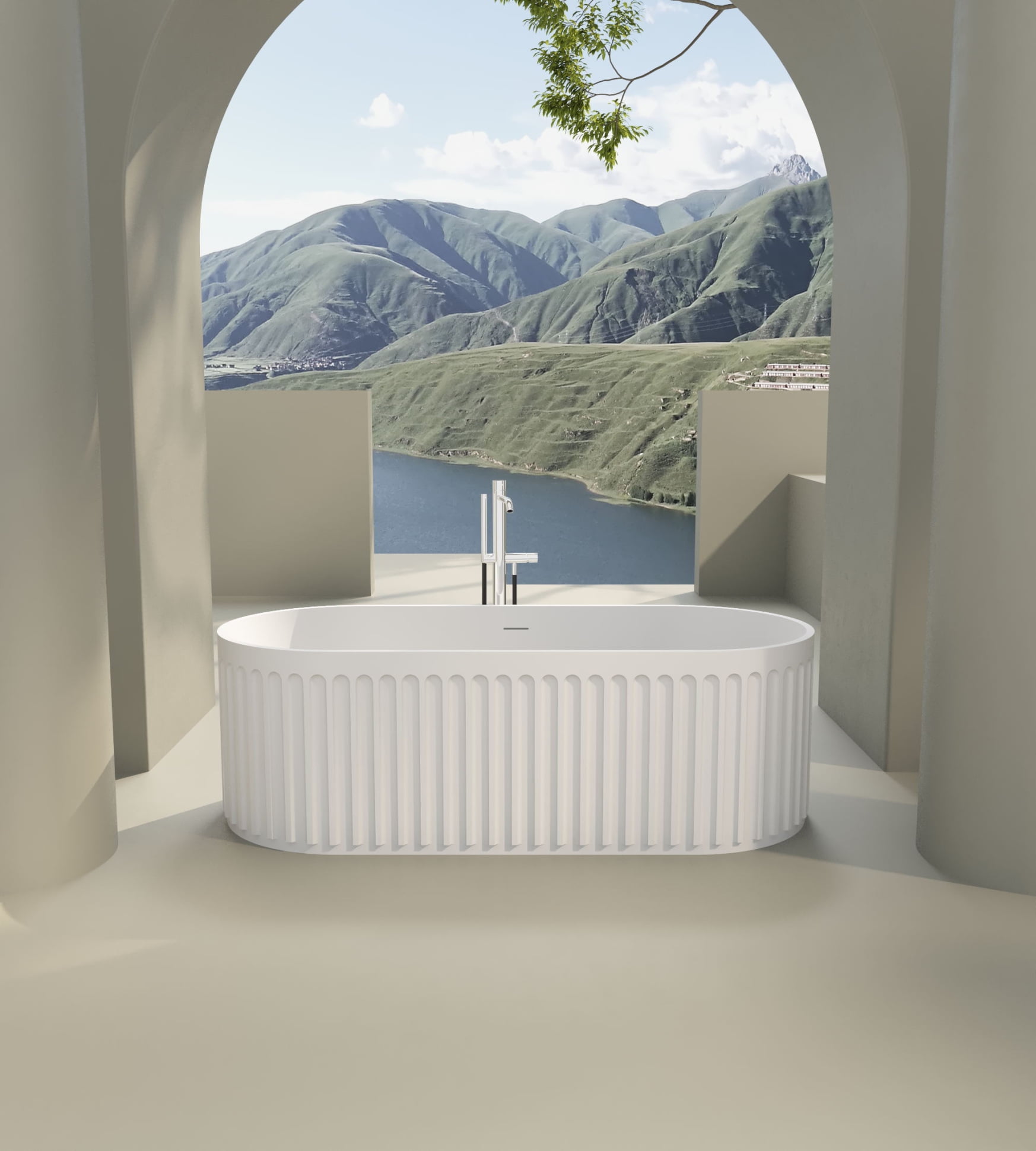 Luxury Matte White Solid Surface Freestanding Soaking Bathtub with ...