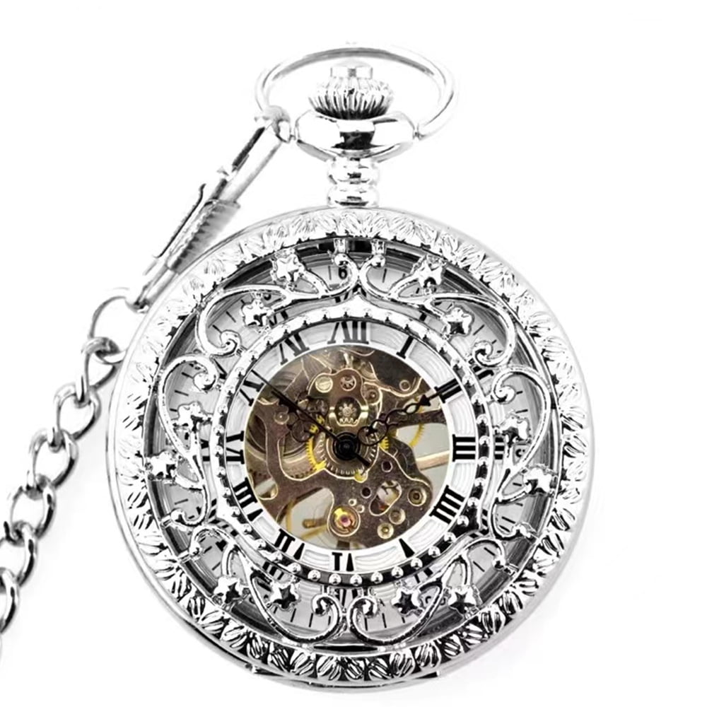 Luxury Mechanical Pocket Watch Hollow Case Roman Number Dial Mens Hand ...