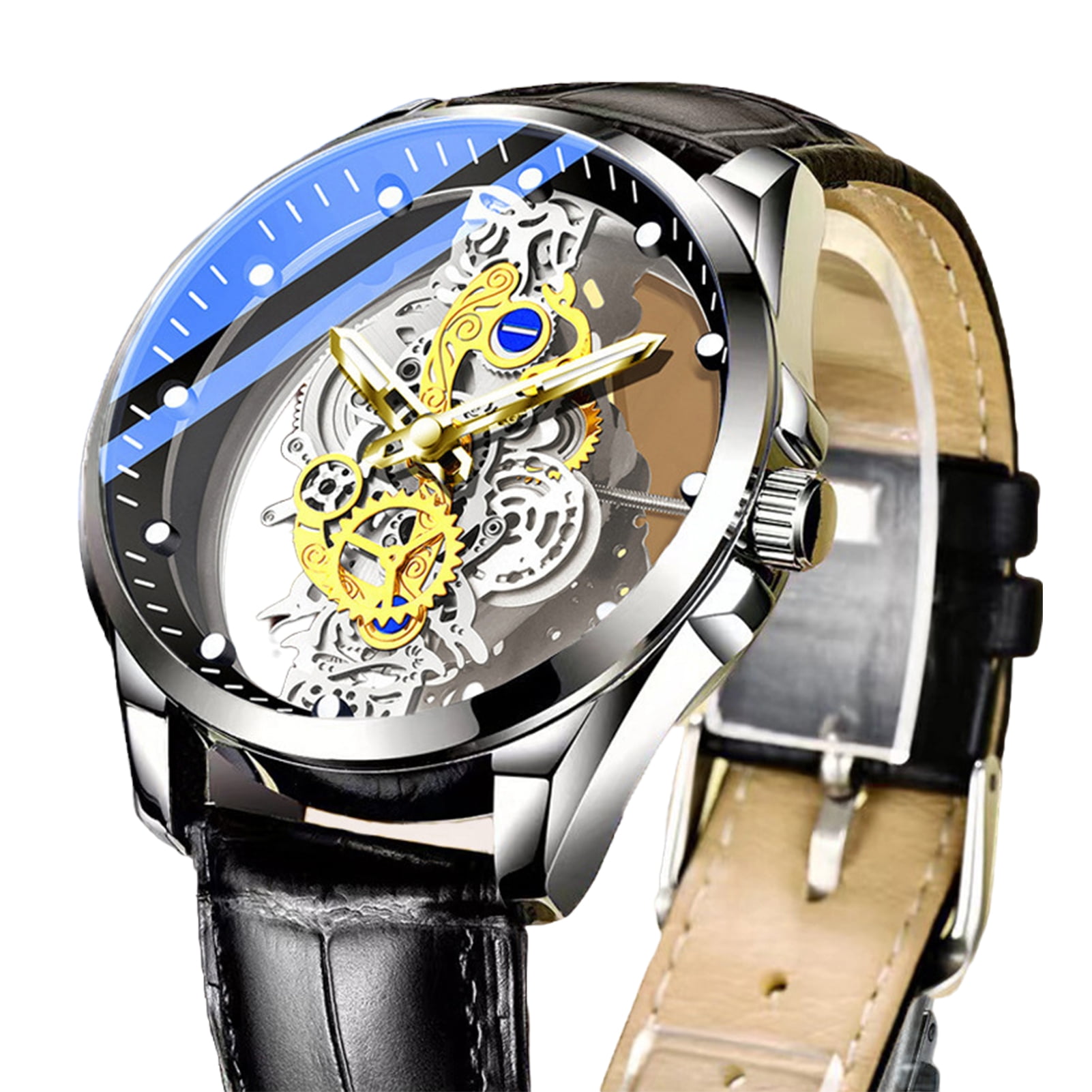 Luxury Men's Rose Golden Skeleton Quartz Watch - Elegant Glow-in-the ...