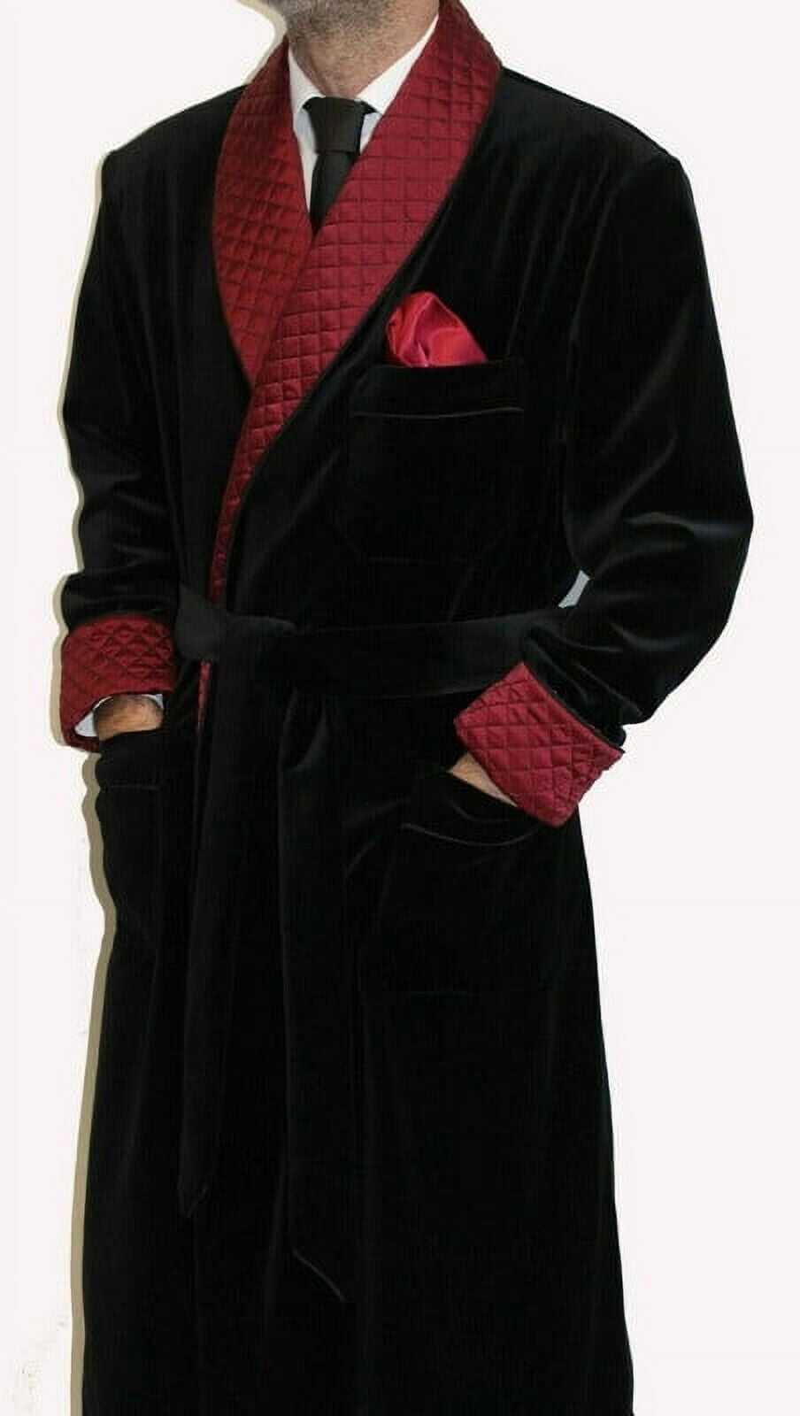 Luxury Mens Long Black Velvet Smoking Jacket Dressing Gown Robe ...