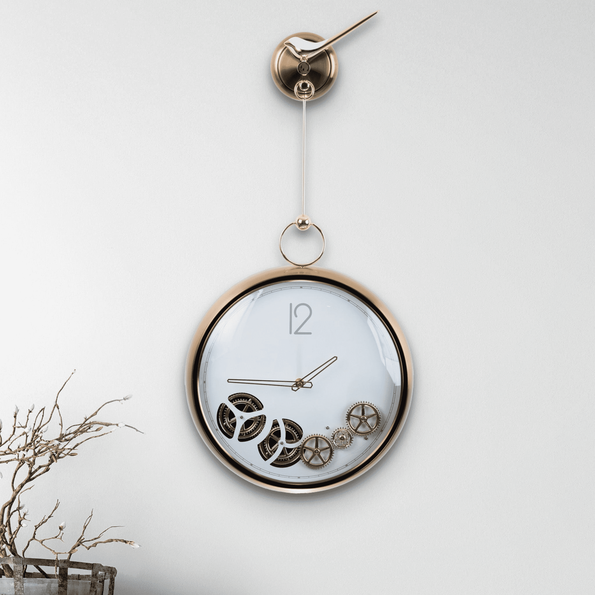 Luxury Metal Wall Clock with Moving Pendulum Gears, Modern Golden ...