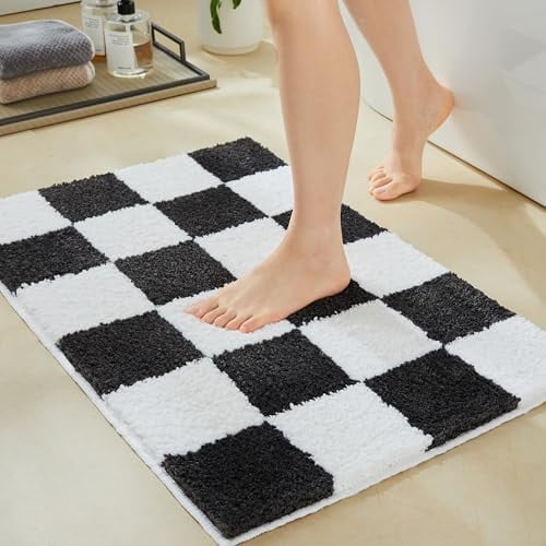 Luxury Microfiber Checkered Bath Mats, Black and White Checkerboard ...