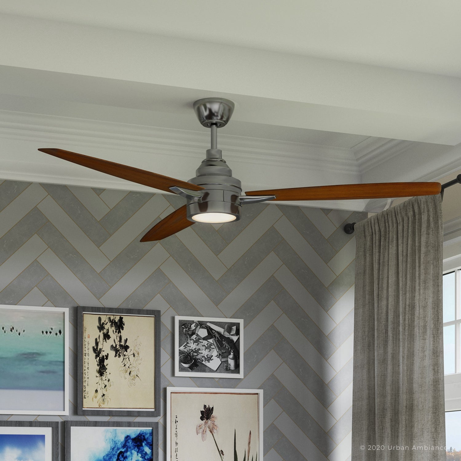Luxury Mid-Century Modern Indoor Ceiling Fan, 13.125''H x 60''W, with ...