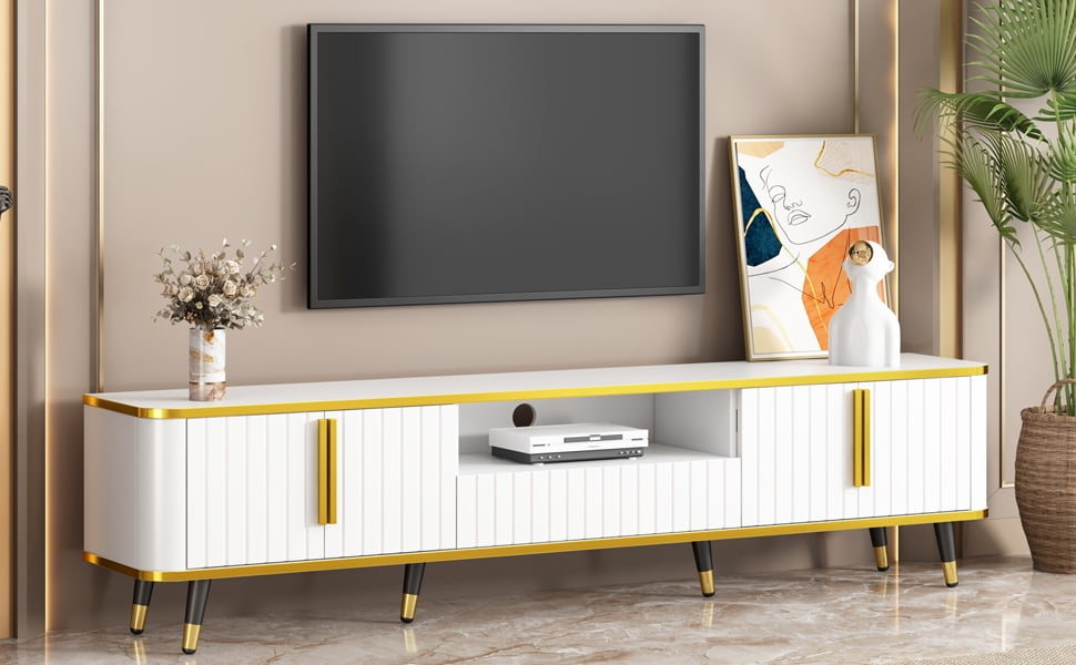Luxury Minimalism TV Stand with Open Storage Shelf for TVs Up to 85 ...