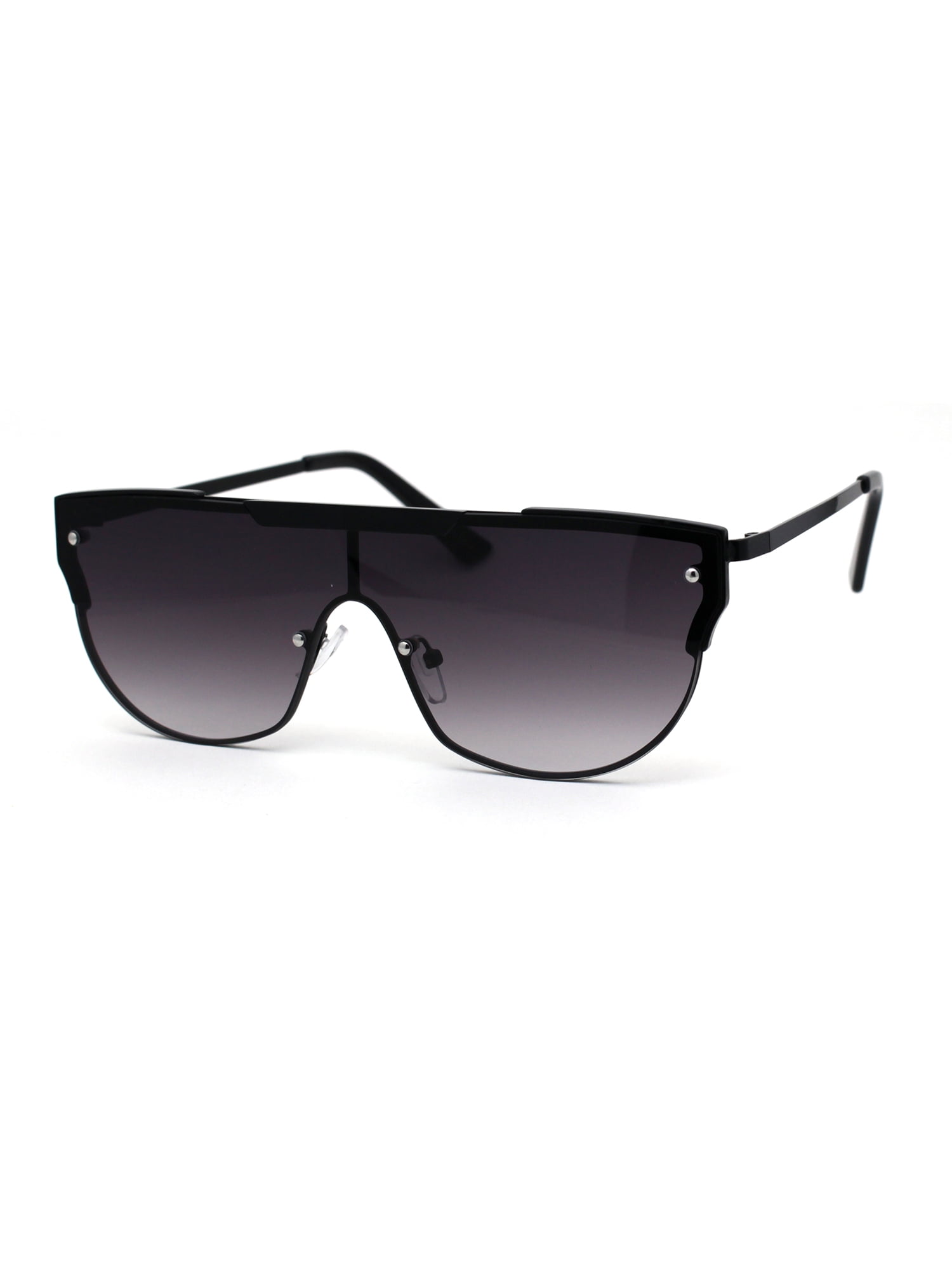 Luxury Mobster Flat Top Shield Metal Rim Sunglasses Black Smoke