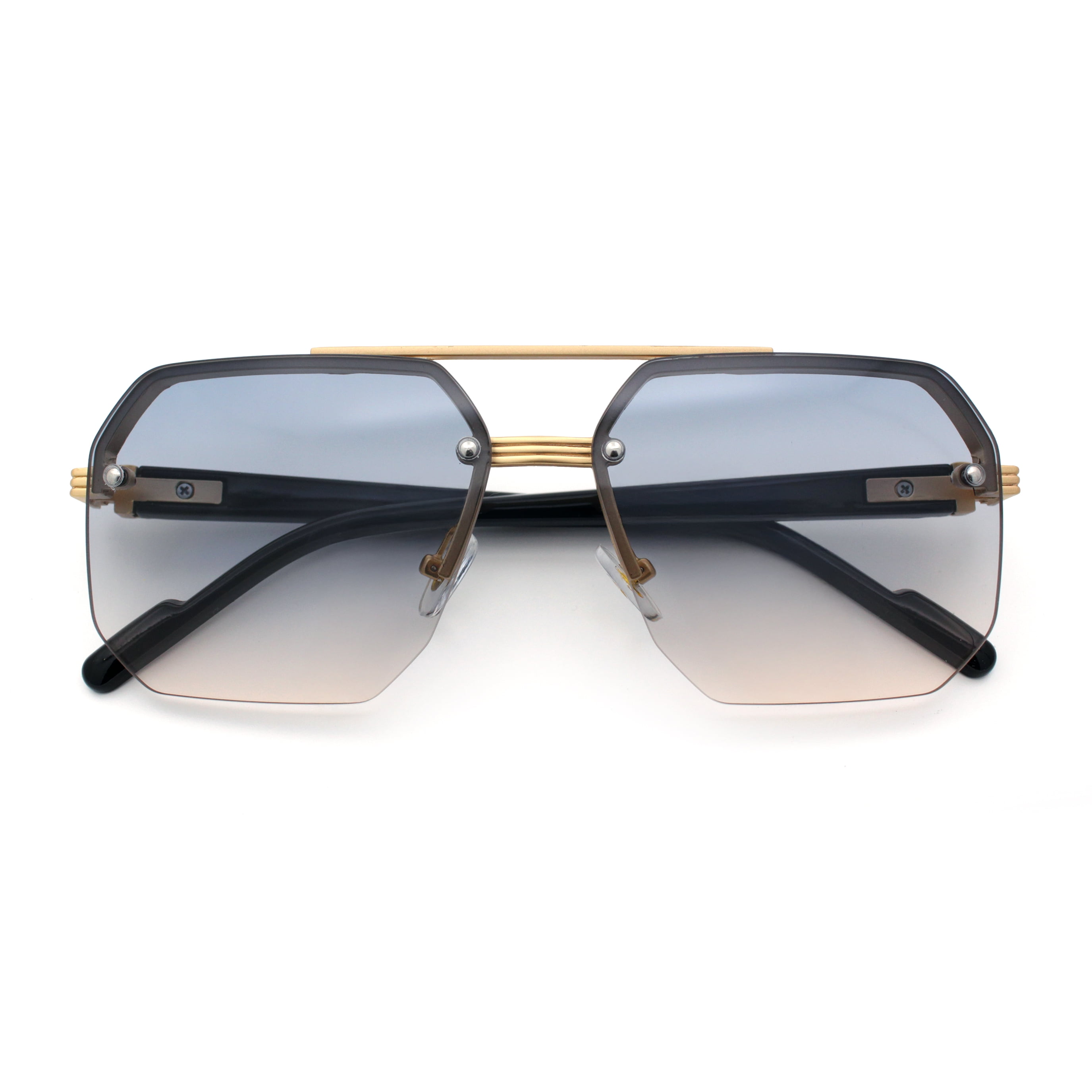 Luxury Mobster Rimless Half Rim Oversized Rectangle Metal Sunglasses ...