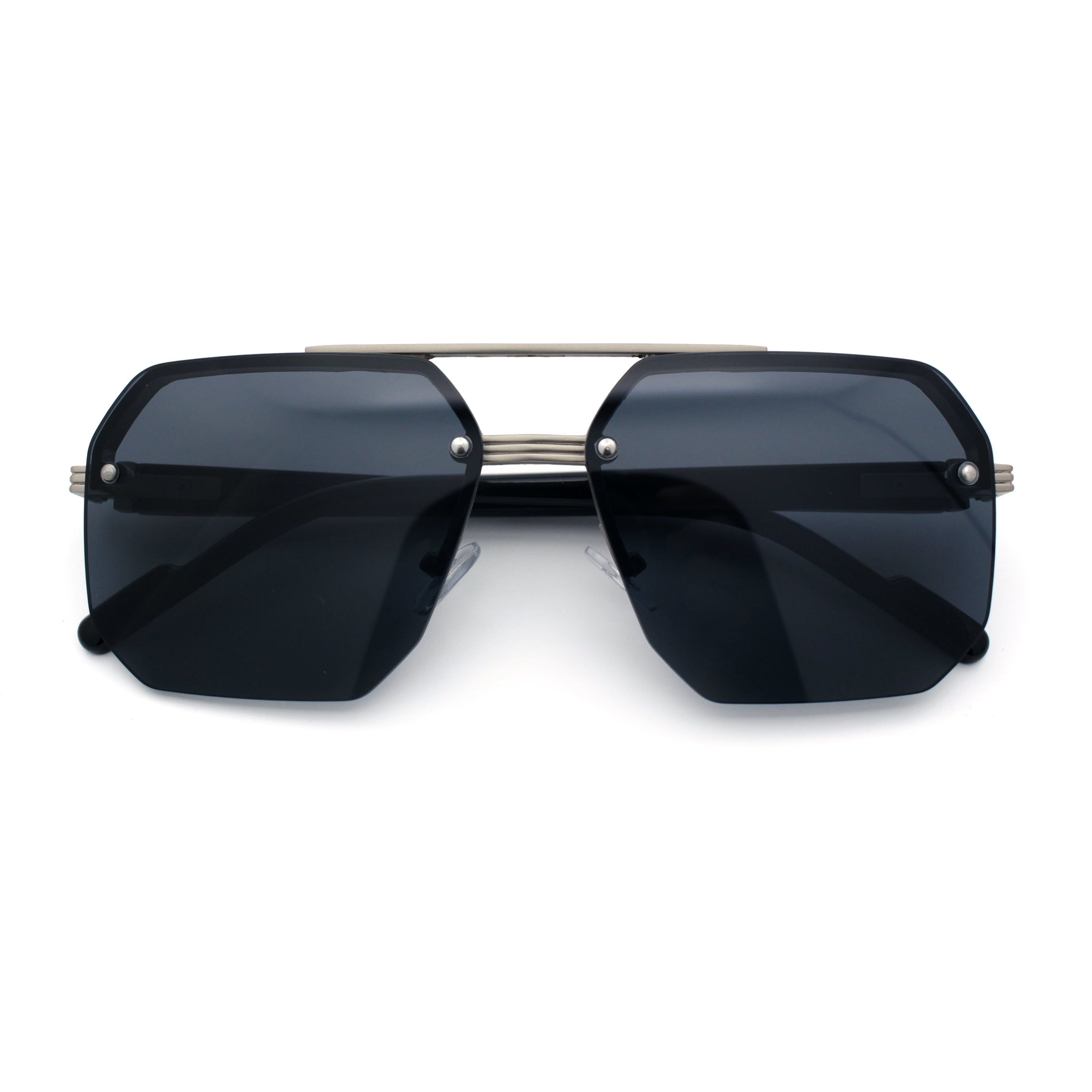 Luxury Mobster Rimless Half Rim Oversized Rectangle Metal Sunglasses ...
