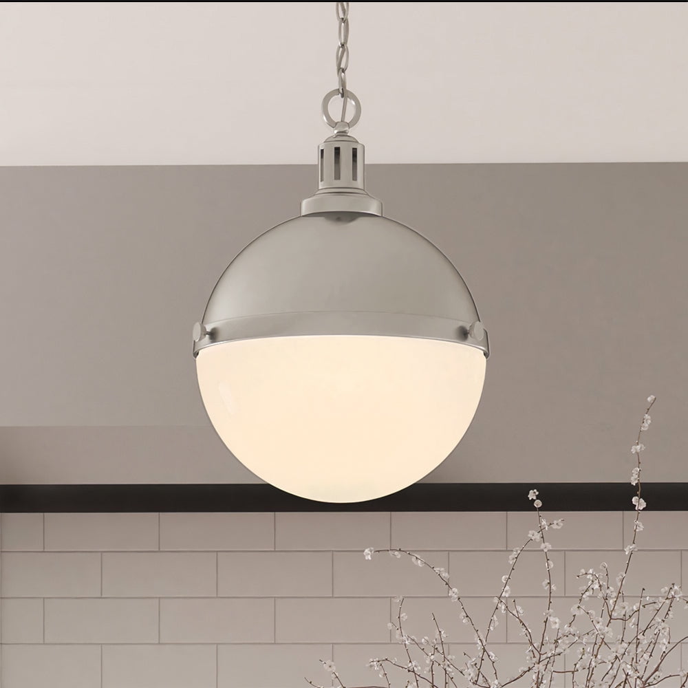 Luxury Modern Farmhouse Pendant, 17''H x 12''W, Brushed Nickel Finish ...