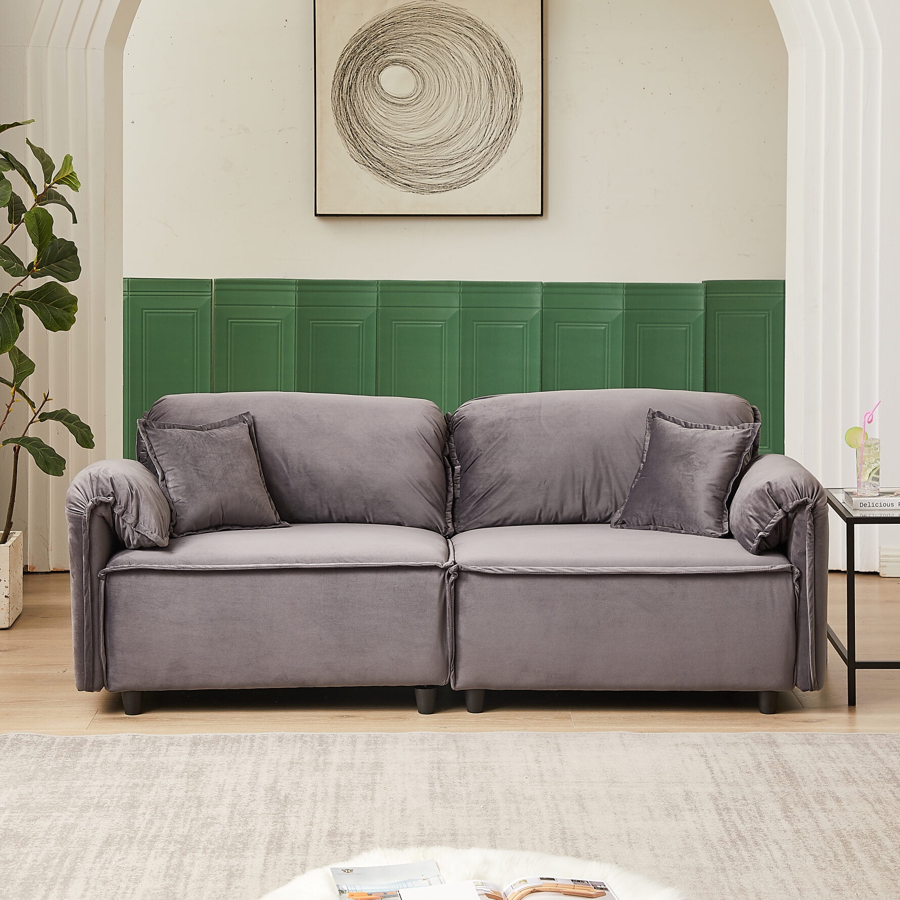 Luxury Modern Style Upholstery Sofa, Cozy Velvet Fabric 3-Seater Couch ...