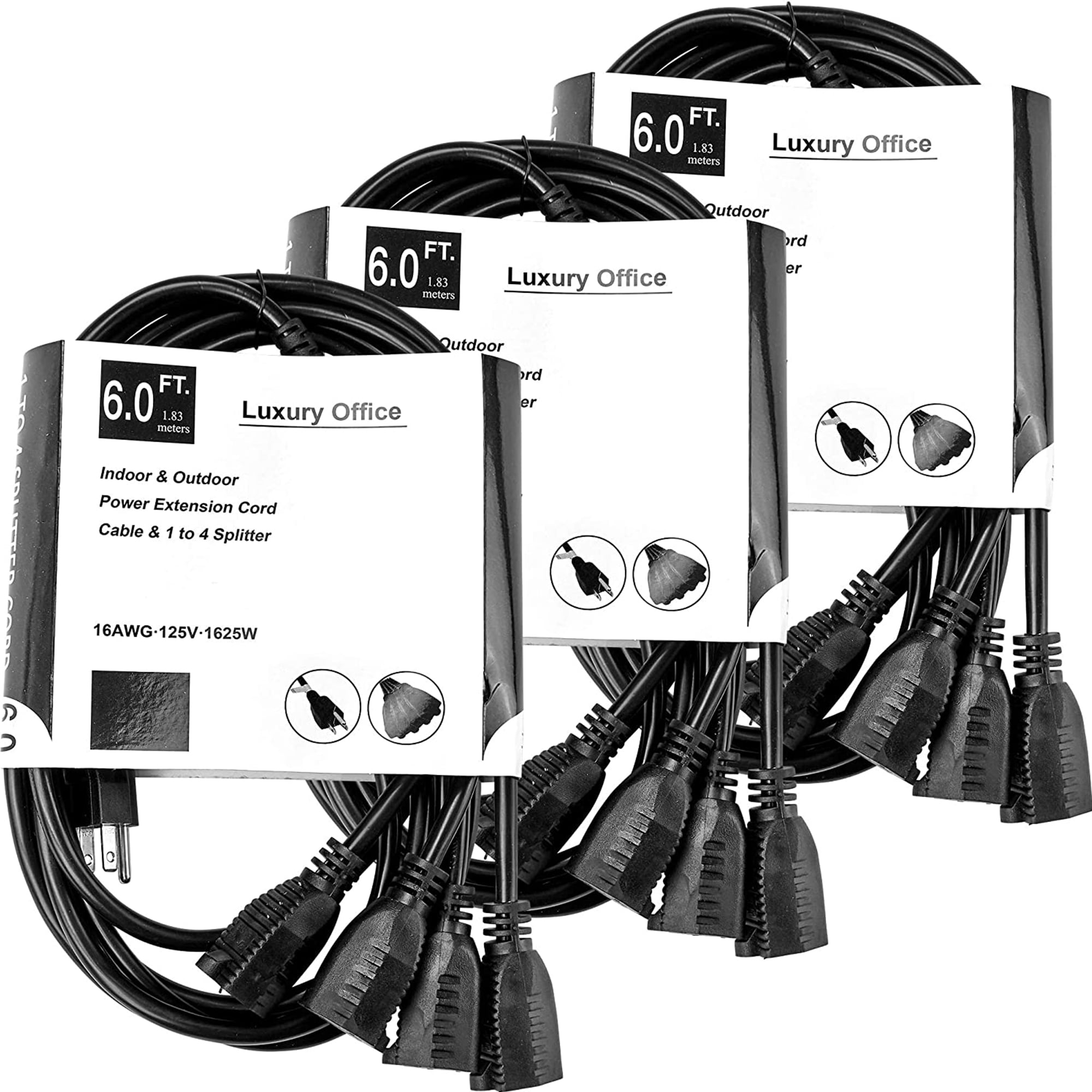 Luxury Office 4 Way Outlet Splitter 3 Prong Split Extension Cord For ...