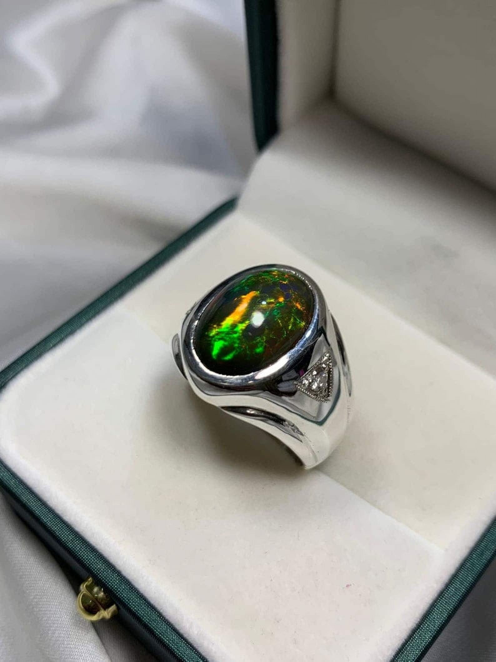 Luxury Opal Men's Ring, Natural Black Opal Men's Ring, 925 Sterling ...