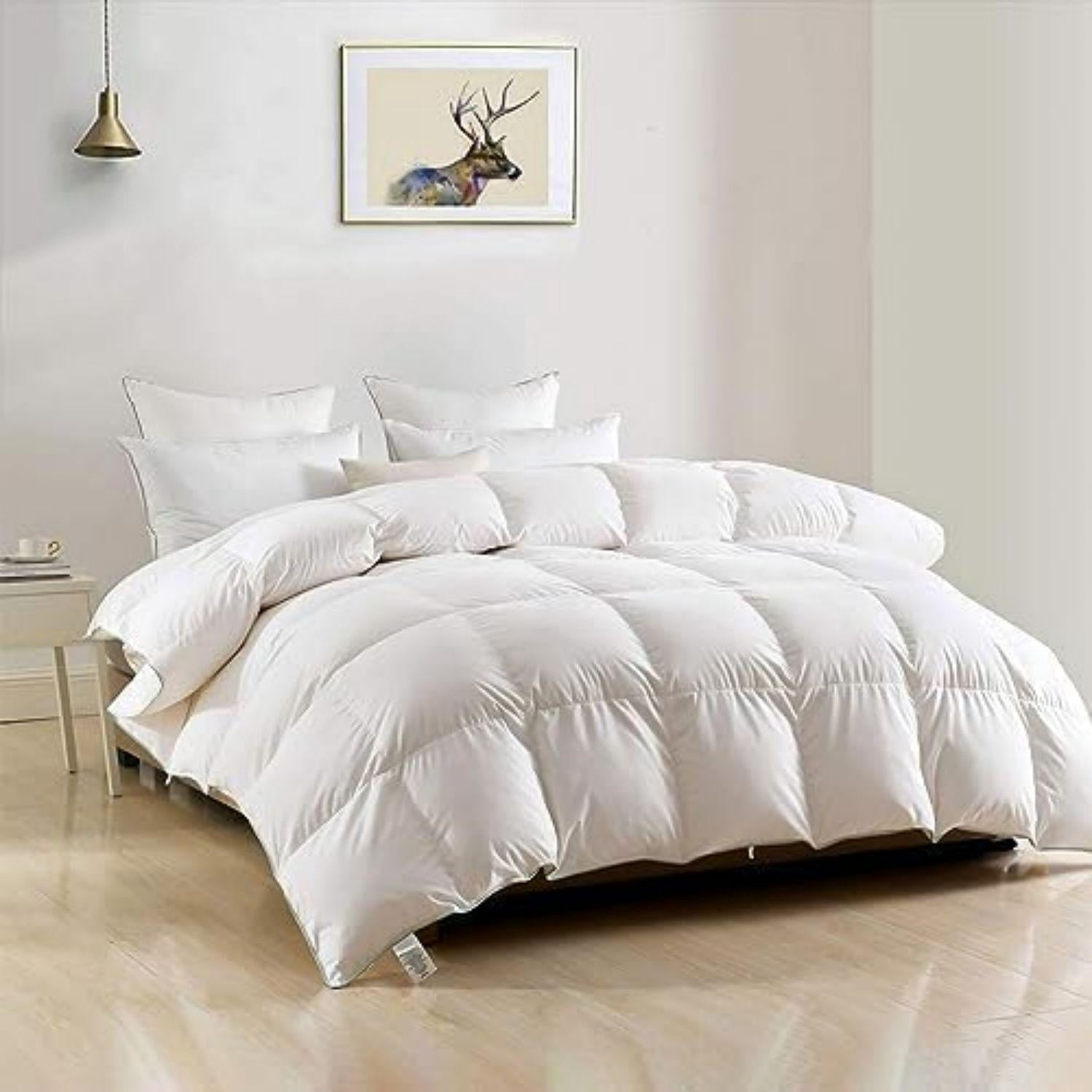 Luxury Oversized Queen Down Feather Fibers Comforter, Soft Cotton Blend ...