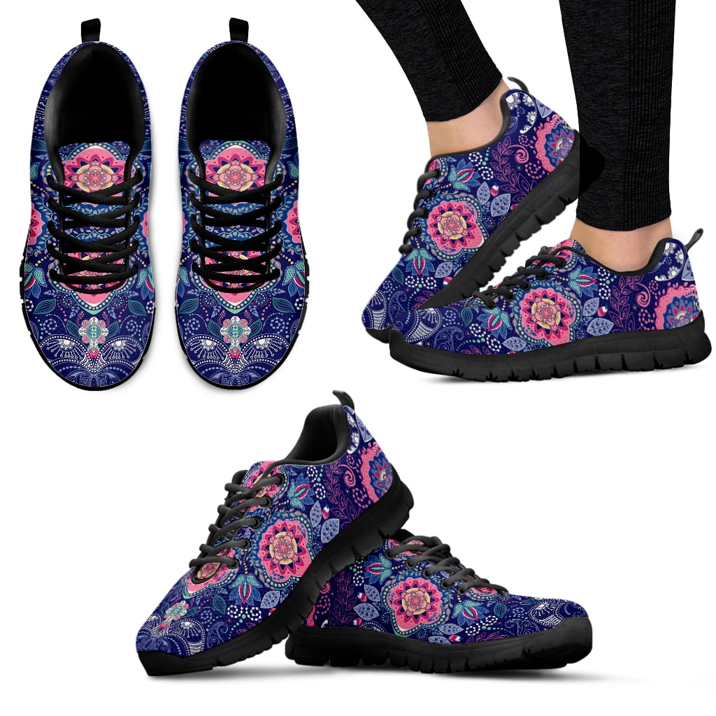 Luxury Paisley Floral Boho Print Casual Sneakers for Women Lace-Up ...