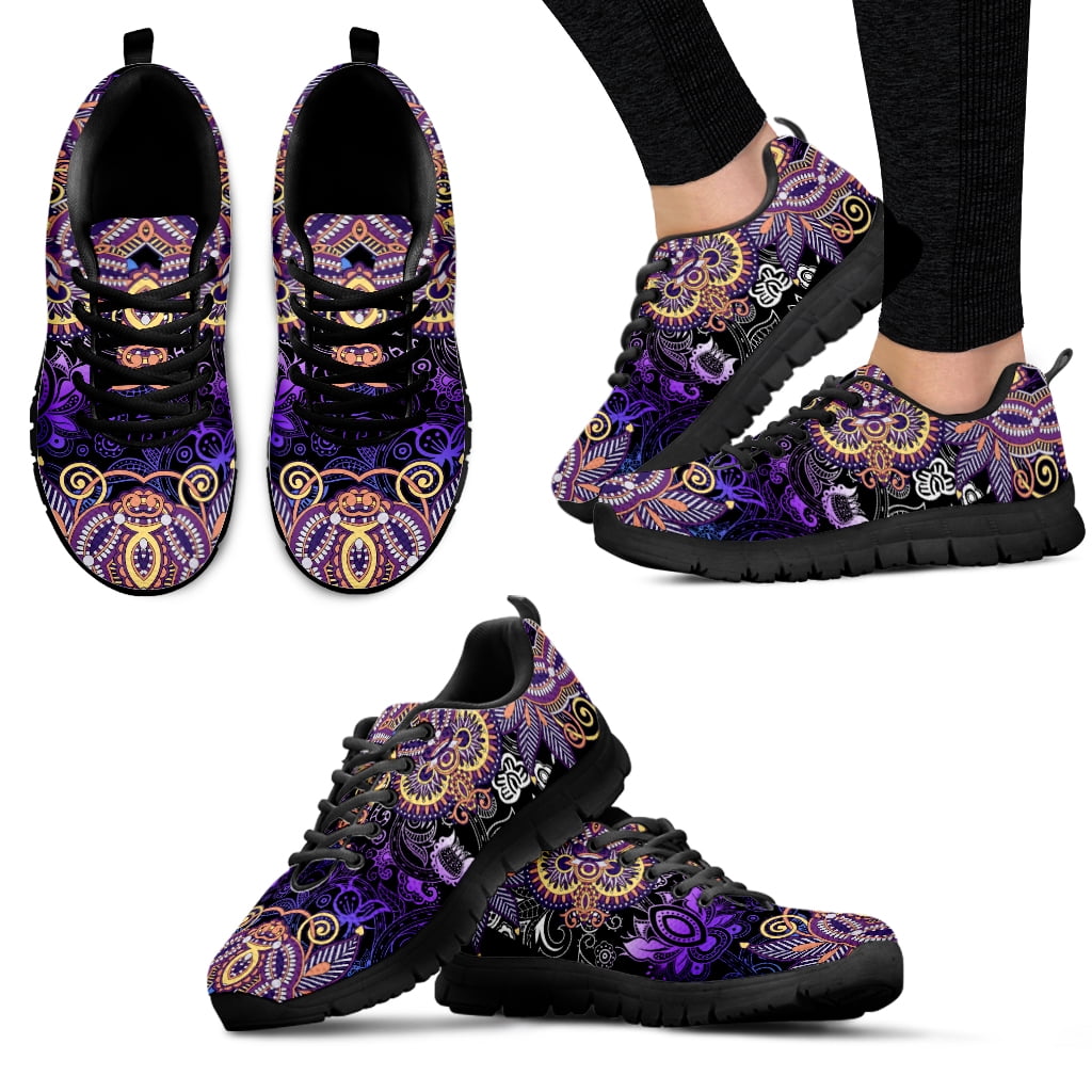 Luxury Paisley Floral Boho Print Casual Sneakers for Women Lace-Up ...