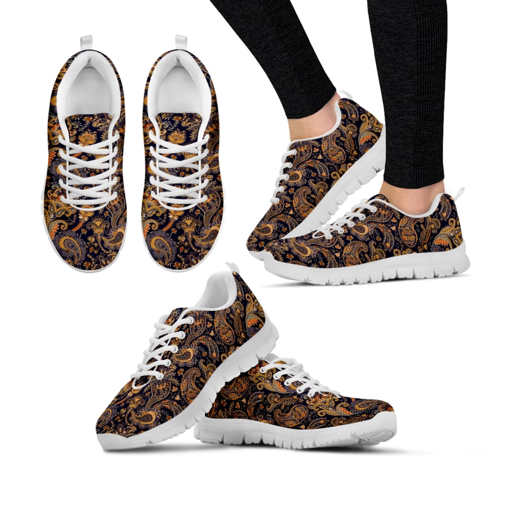 Luxury Paisley Floral Boho Print Casual Sneakers for Women Lace-Up ...