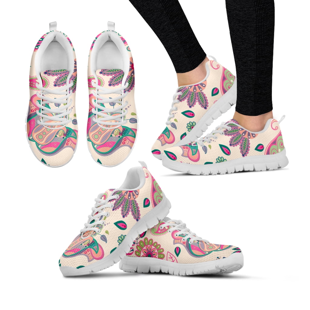 Luxury Paisley Floral Boho Print Casual Sneakers for Women Lace-Up ...