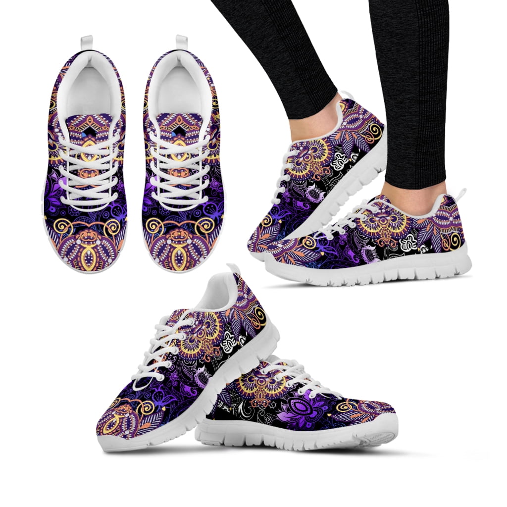 Luxury Paisley Floral Boho Print Casual Sneakers for Women Lace-Up ...
