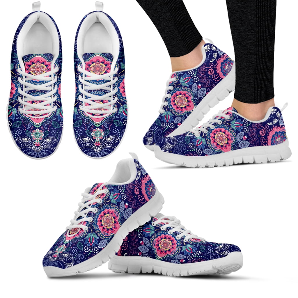 Luxury Paisley Floral Boho Print Casual Sneakers for Women Lace-Up ...