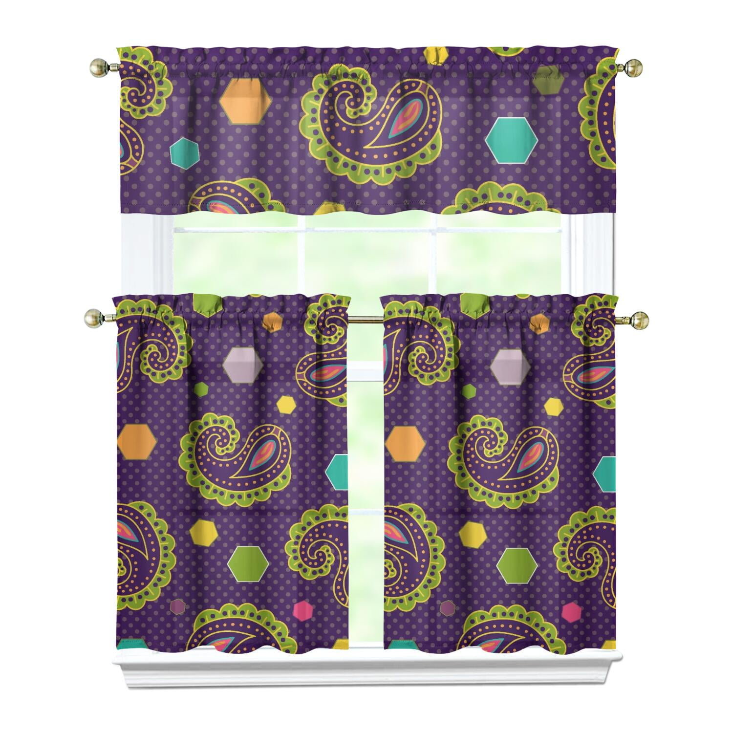 Luxury Paisley Print Curtain Set - Triple Layer Light Blocking Panels ...