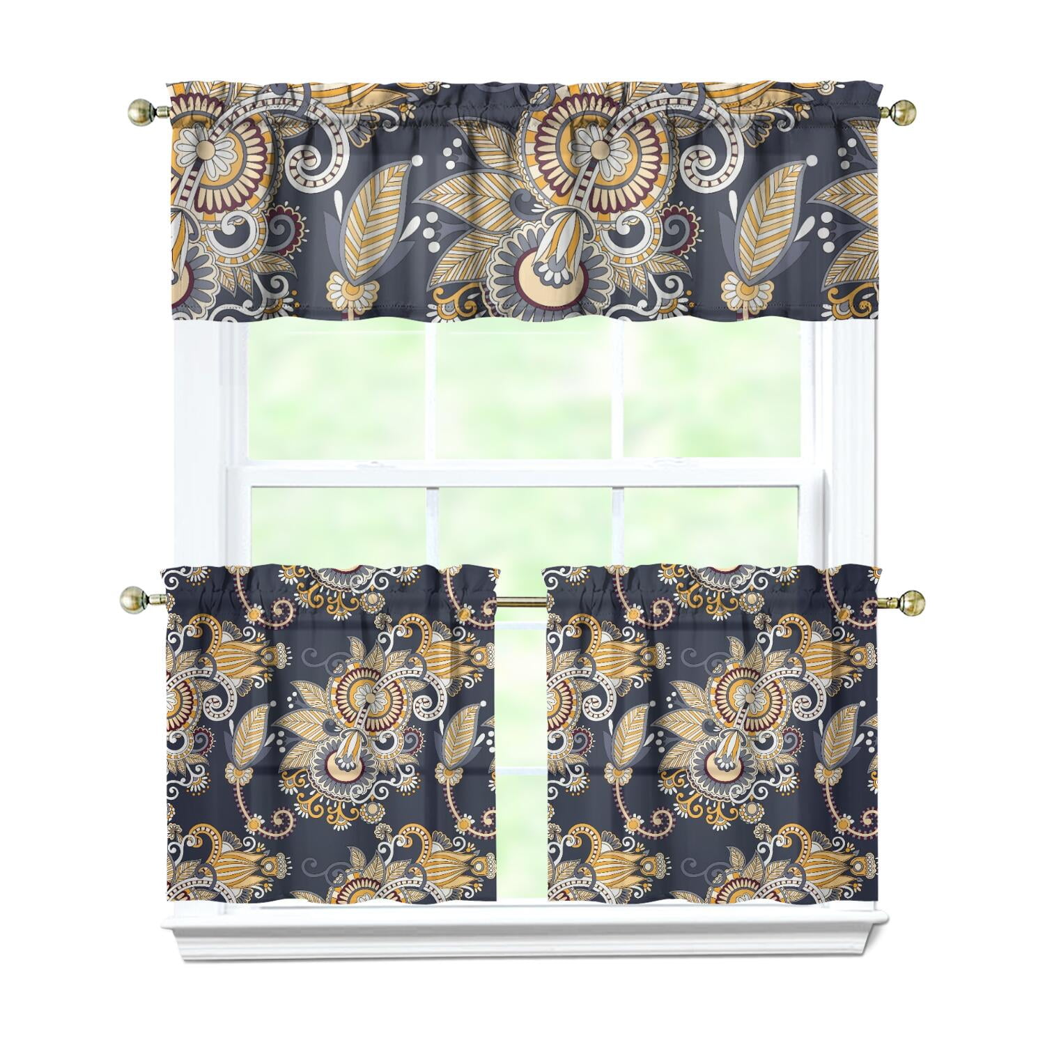 Luxury Paisley Print Curtains - Exotic Inspired 80% Blackout 3-Panel ...