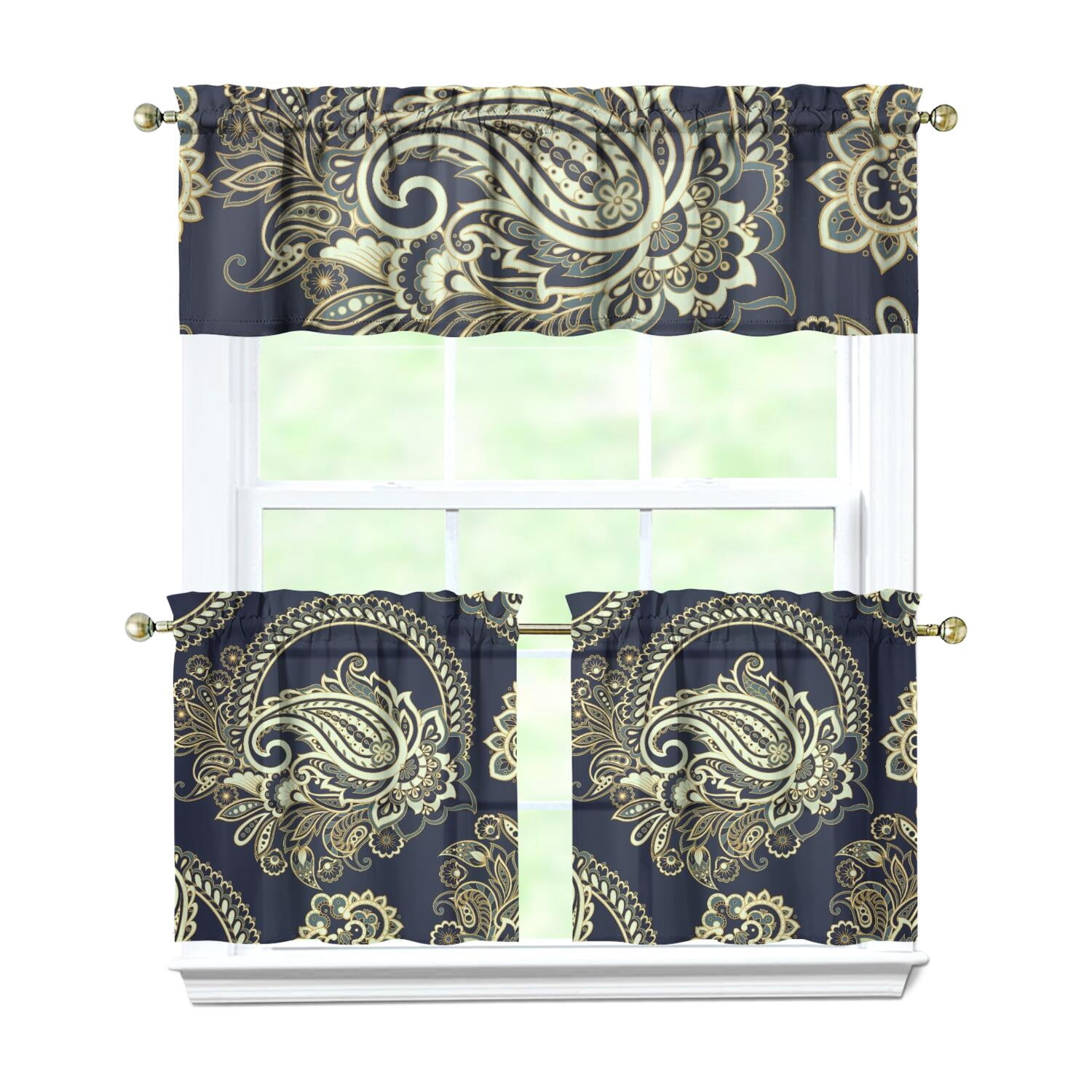 Luxury Paisley Print Curtains - Exotic Inspired 80% Blackout 3-Panel ...