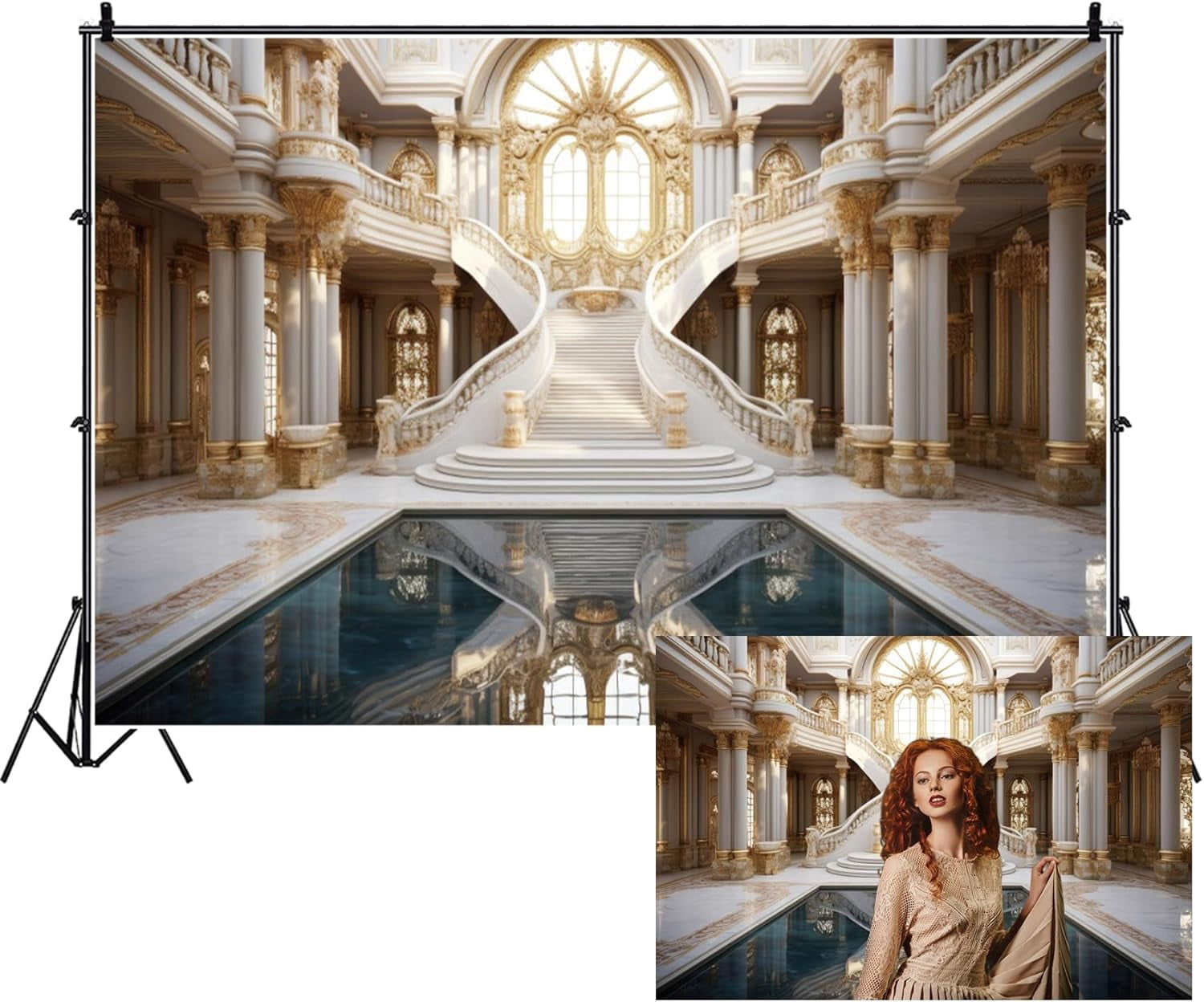 Luxury Palace Backdrop European Palace Hall Interior White Gold ...