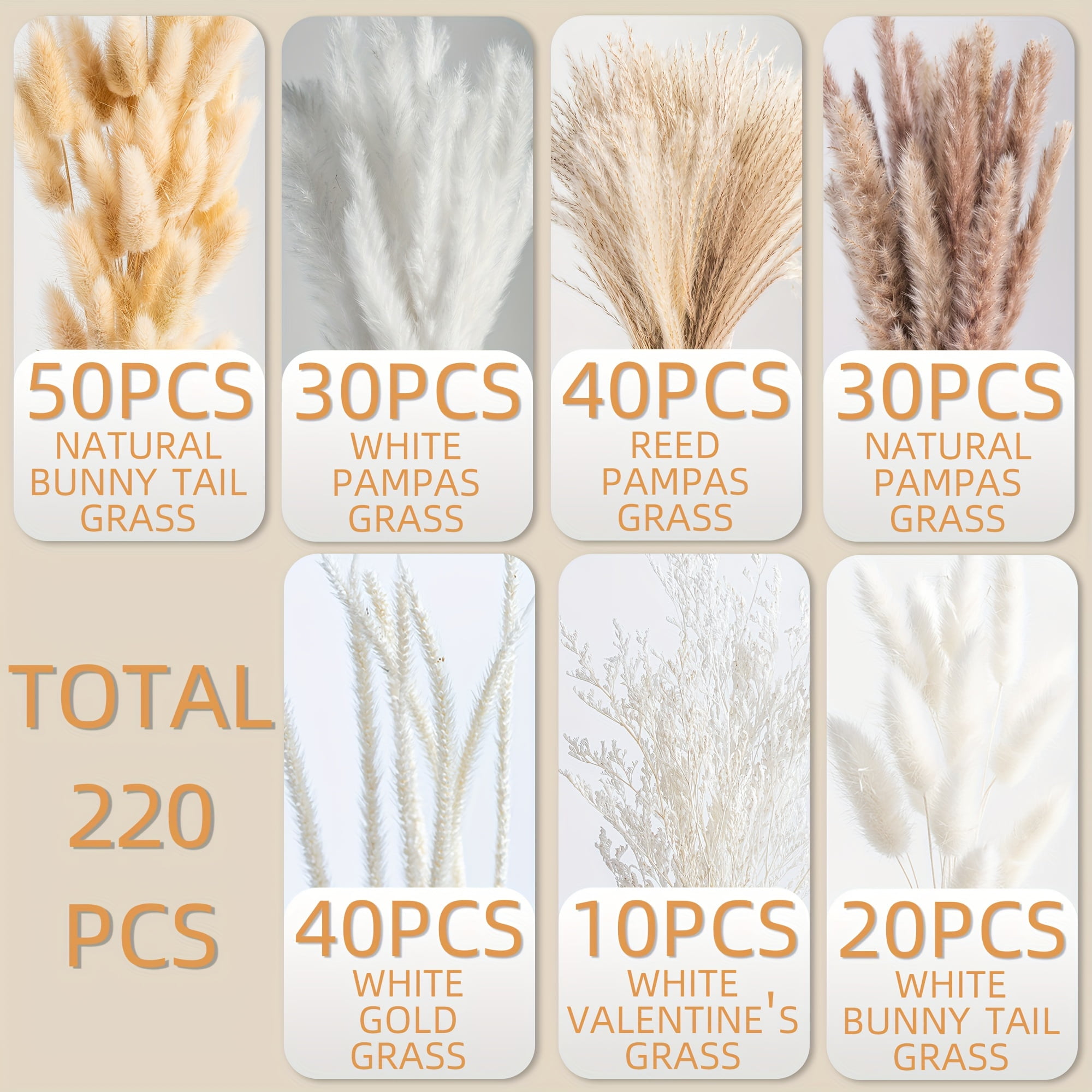 Luxury Pampas Grass Bouquet - Fluffy Artificial Reed Grass with Bunny ...