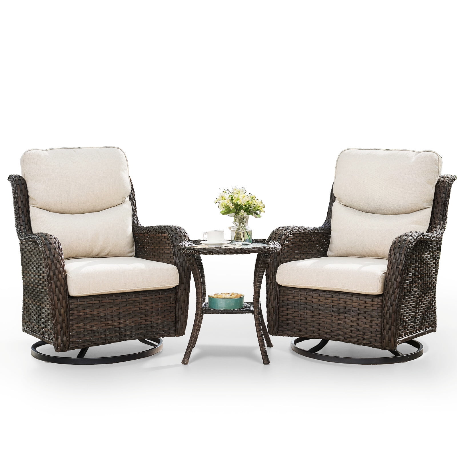 Bellefurn Luxury Patio Swivel Rocker Chairs Wicker Rocking Chair ...