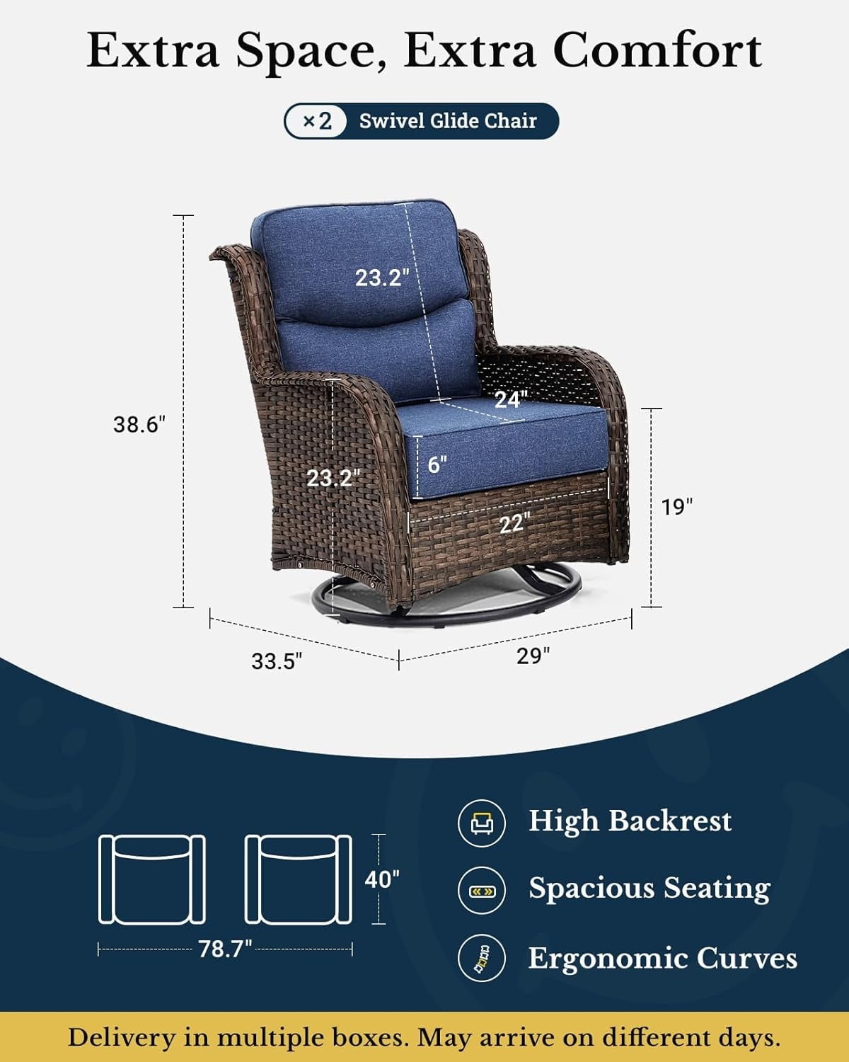 Luxury Patio Furniture Set With 6 Inch Thick Cushion Outdoor High Back