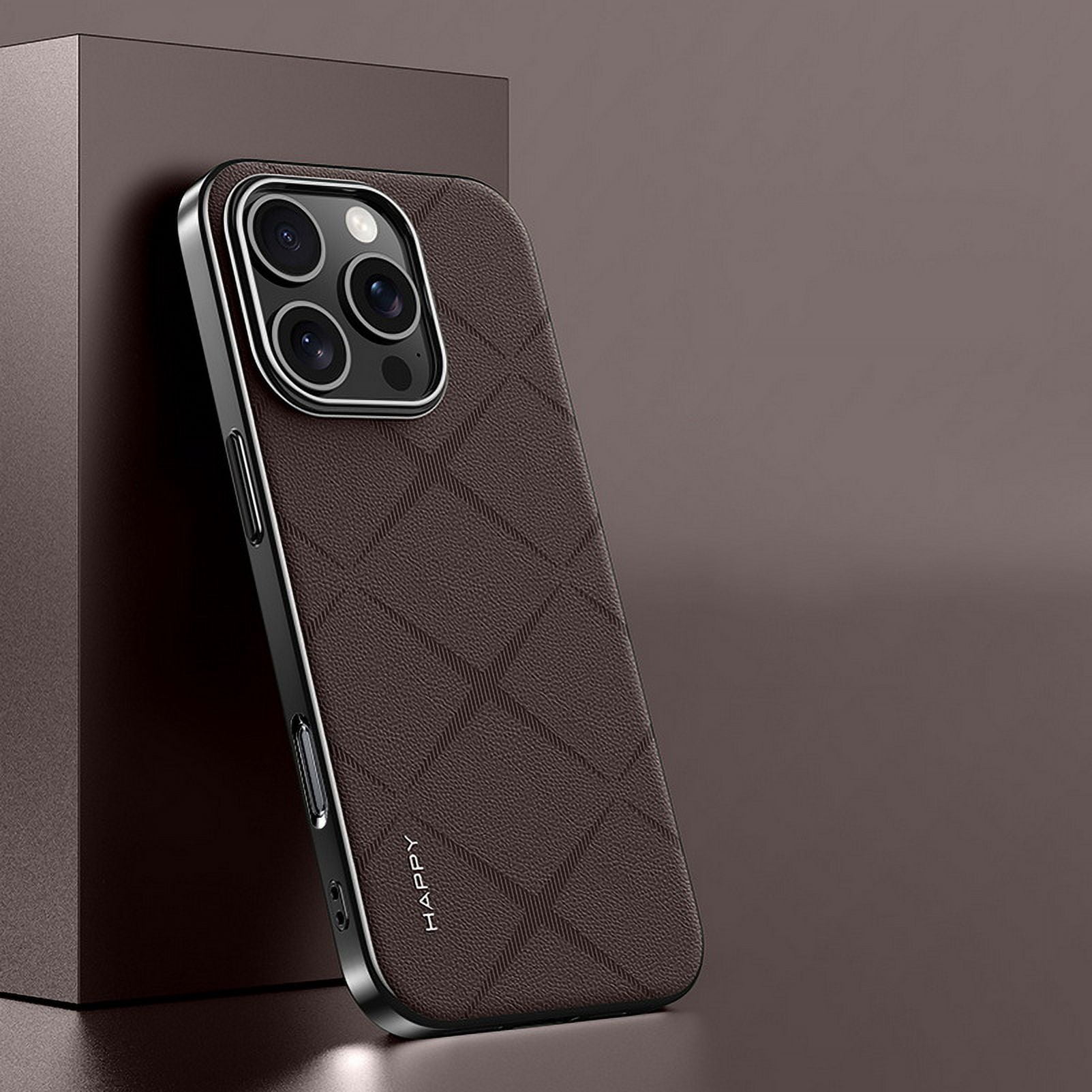 Luxury Plain Leather + Camera Lens Protection Case for iPhone 16 Pro ...