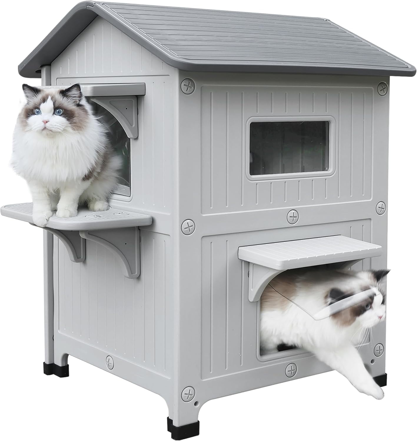 Luxury Plastic Outdoor Indoor Cat House with Escape Door, Waterproof 2 ...