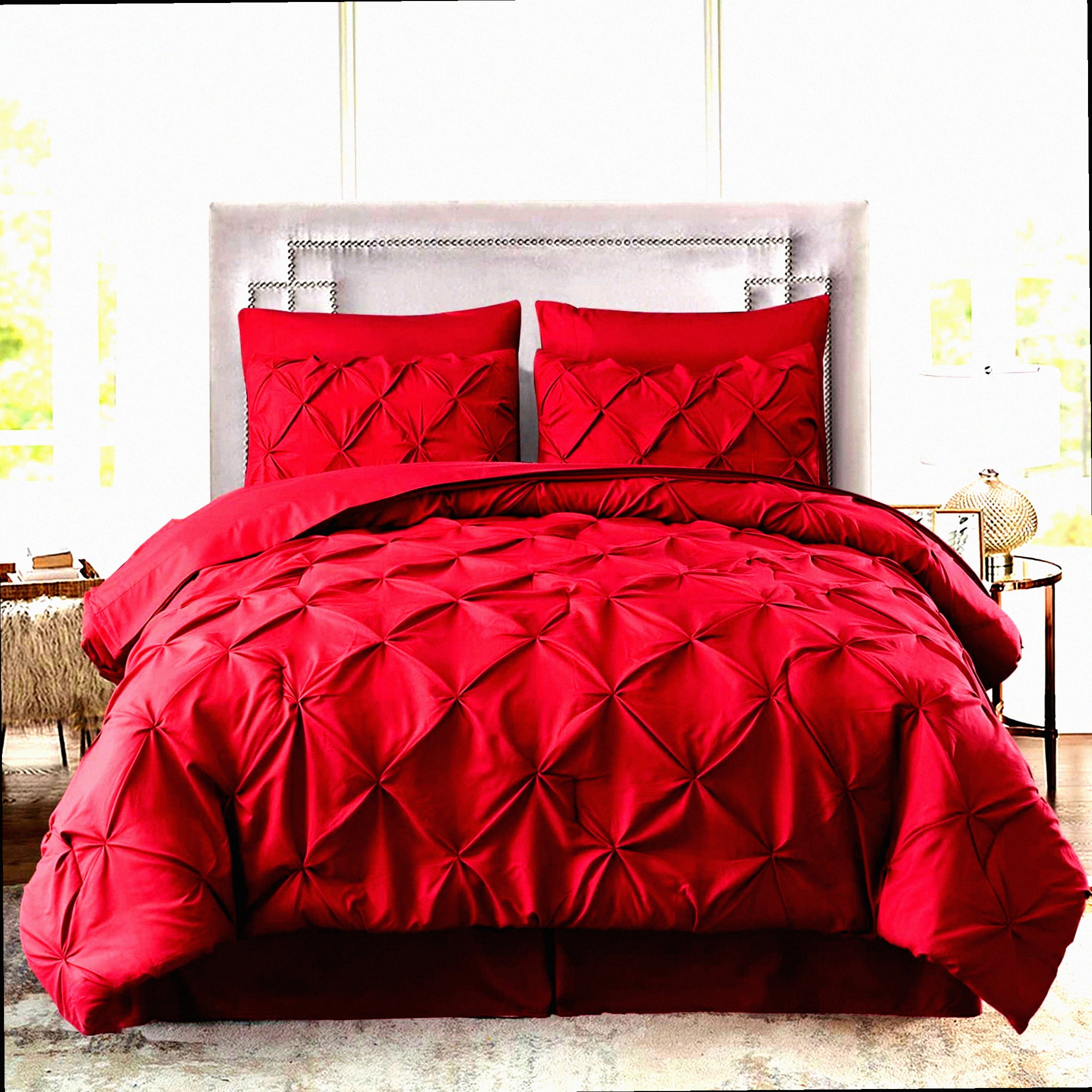 Luxury Pleat Comforter Set - 8 Piece Pintuck Microfiber Bedding Set ...