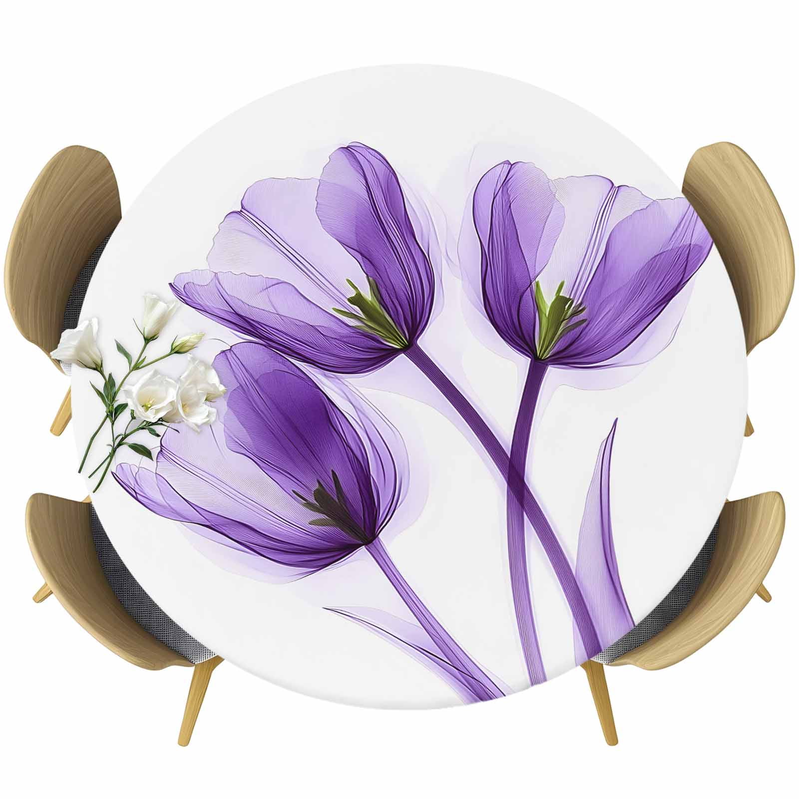 Luxury Purple Tulip Round Tablecloth 45-54 Inch Round Fitted Table ...