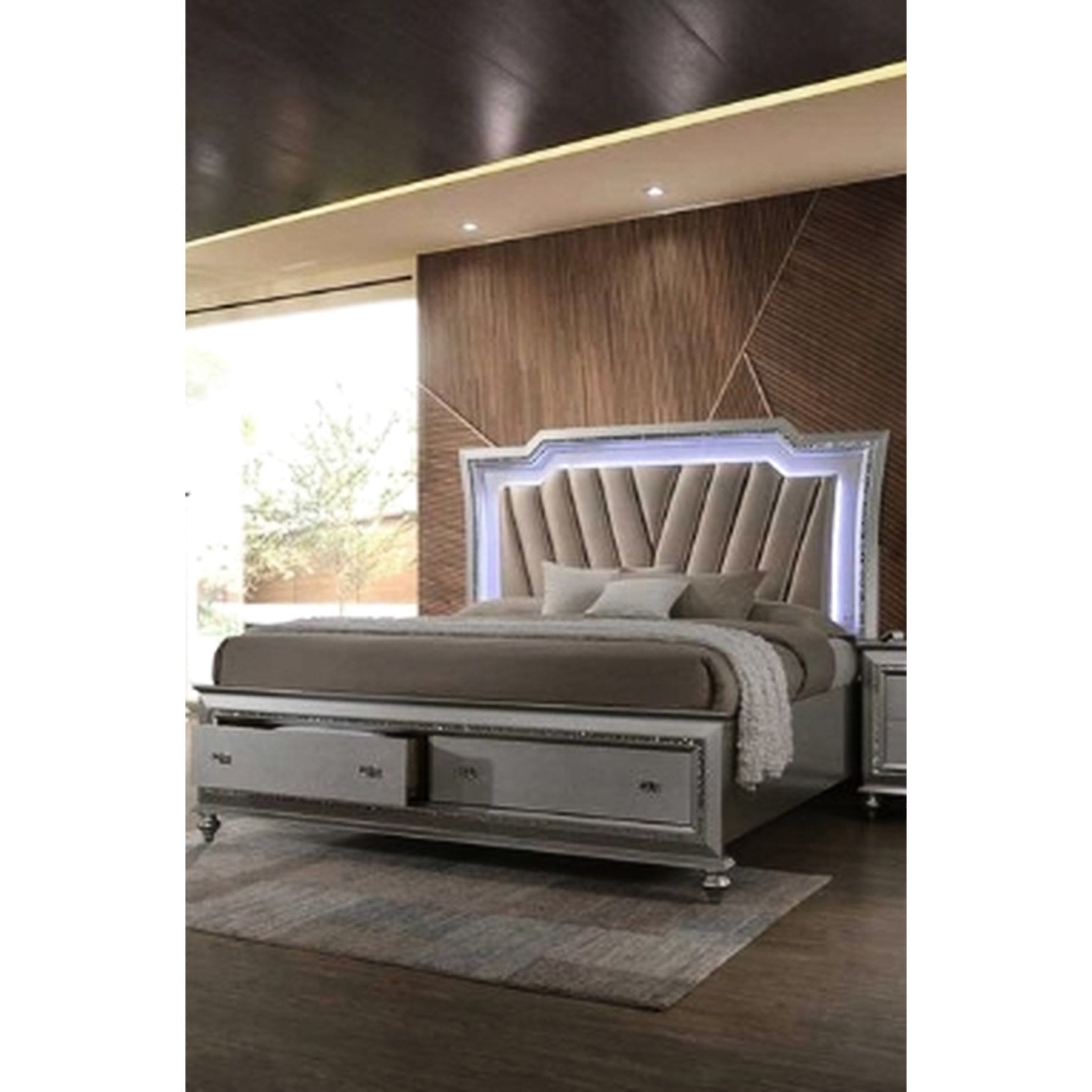 Luxury Queen Bed - With Channel Tufting & Led Modern Design Comfort ...