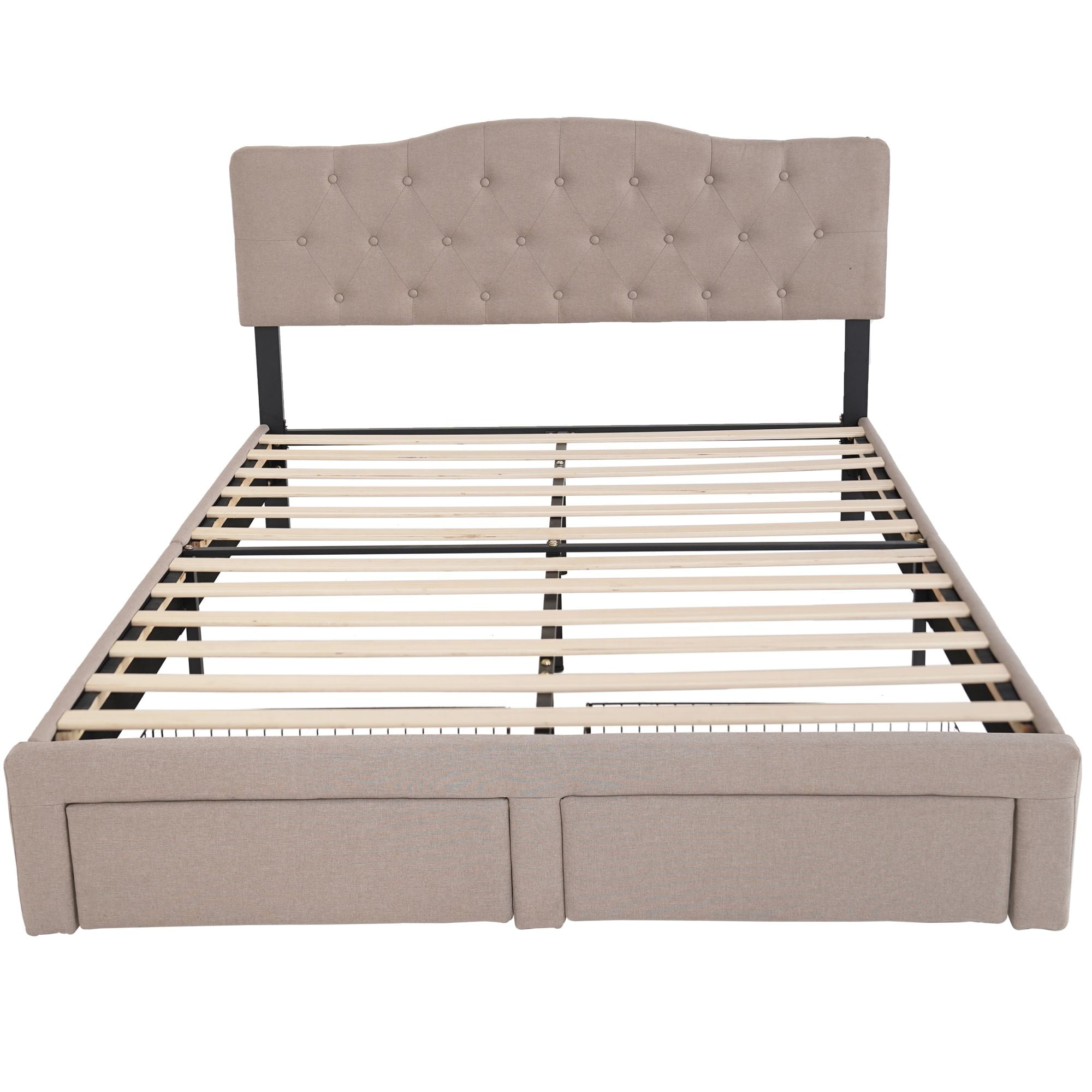 Luxury Queen Size Wood Bed Frame 800 lbs Capacity with Headboard 2 ...