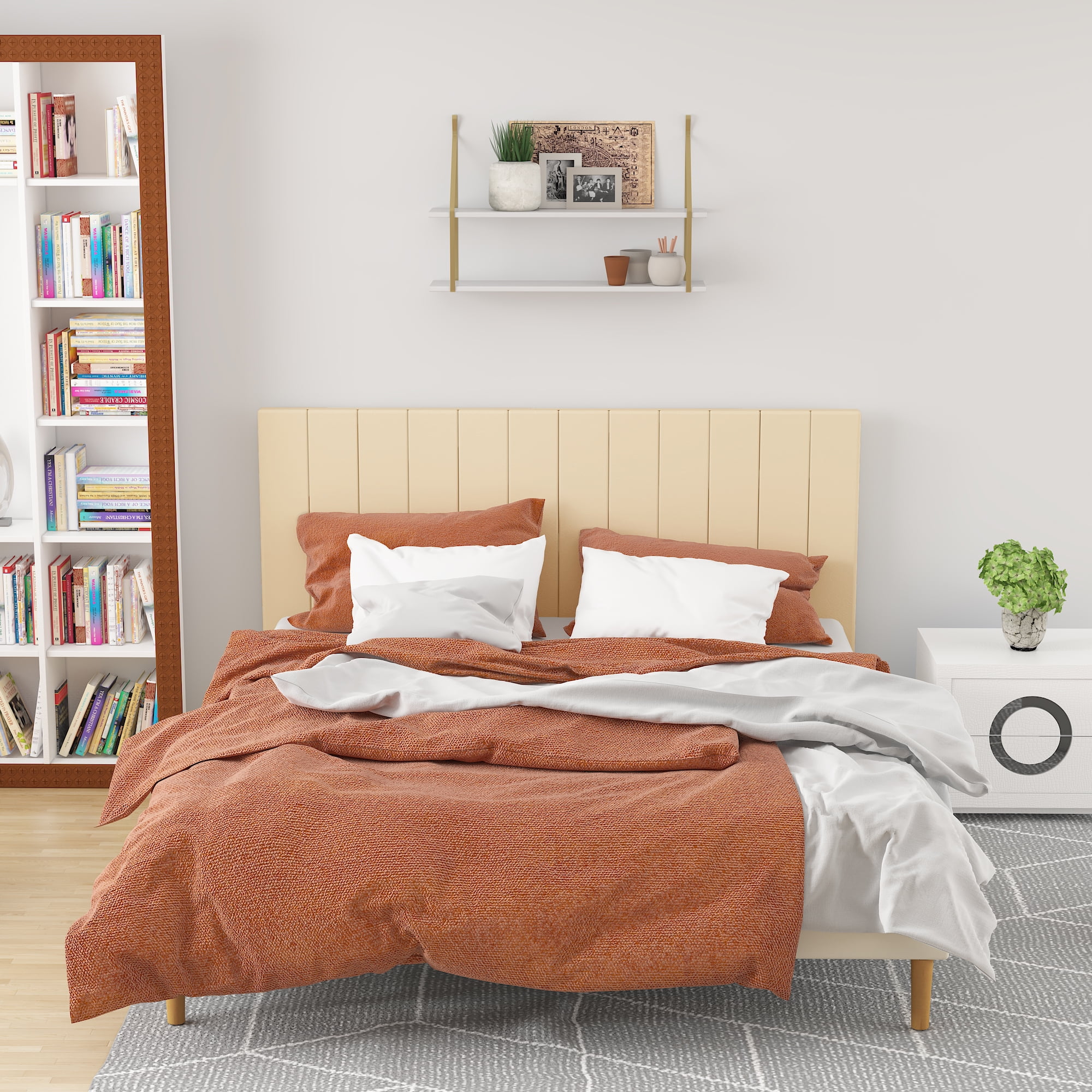 Luxury Queen Size Wood Slat Bed Frame 800 lbs Capacity with PU Leather ...