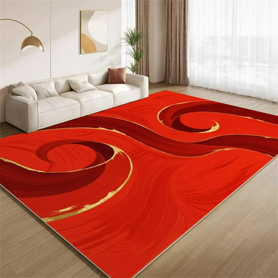 Luxury Red Gold Rug 4x5 Area Rugs Fluid Gold Texture Rugs Non Slip ...