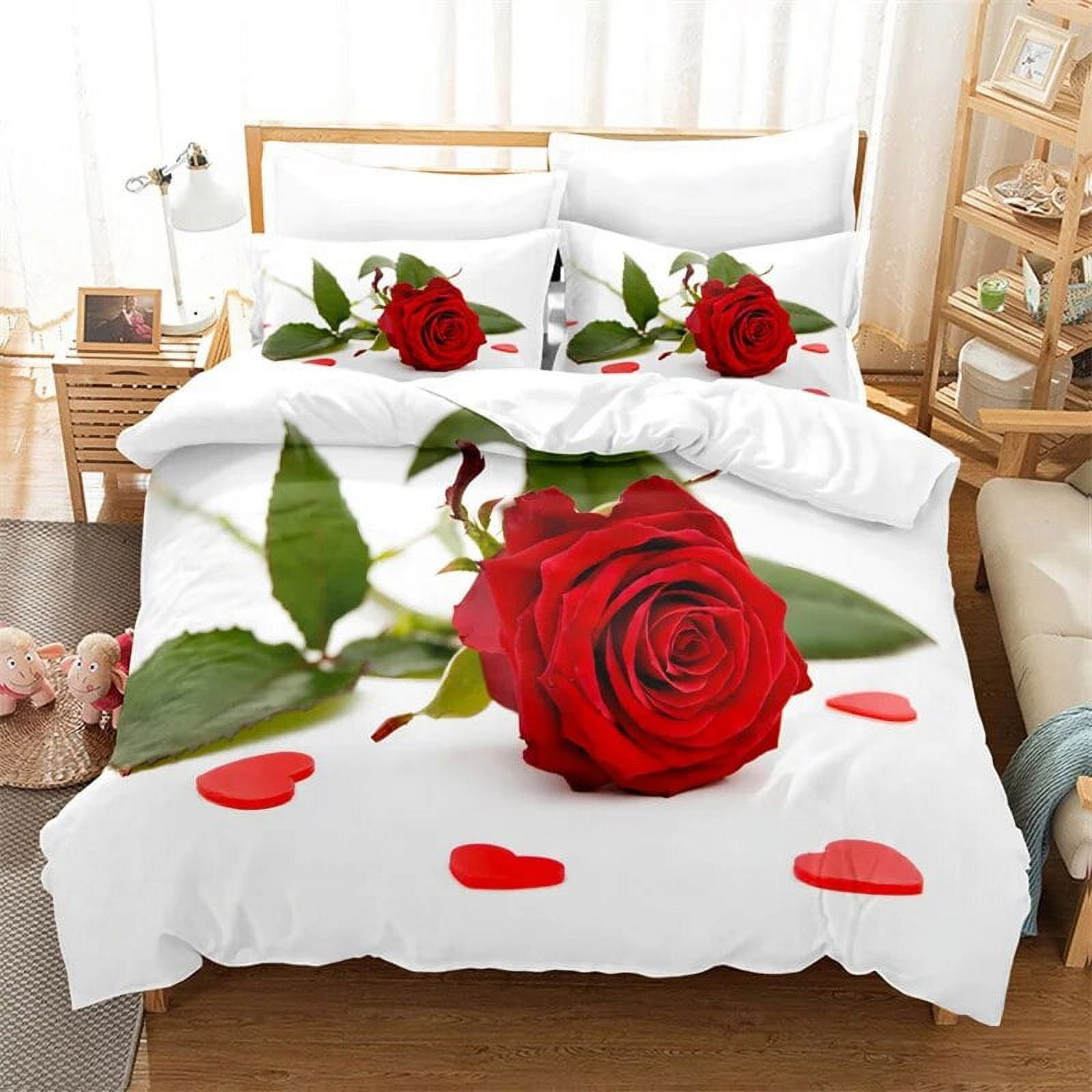 Luxury Red Rose Rose Bedding Set Flowers Lovers Duvet Cover Girl Duvet