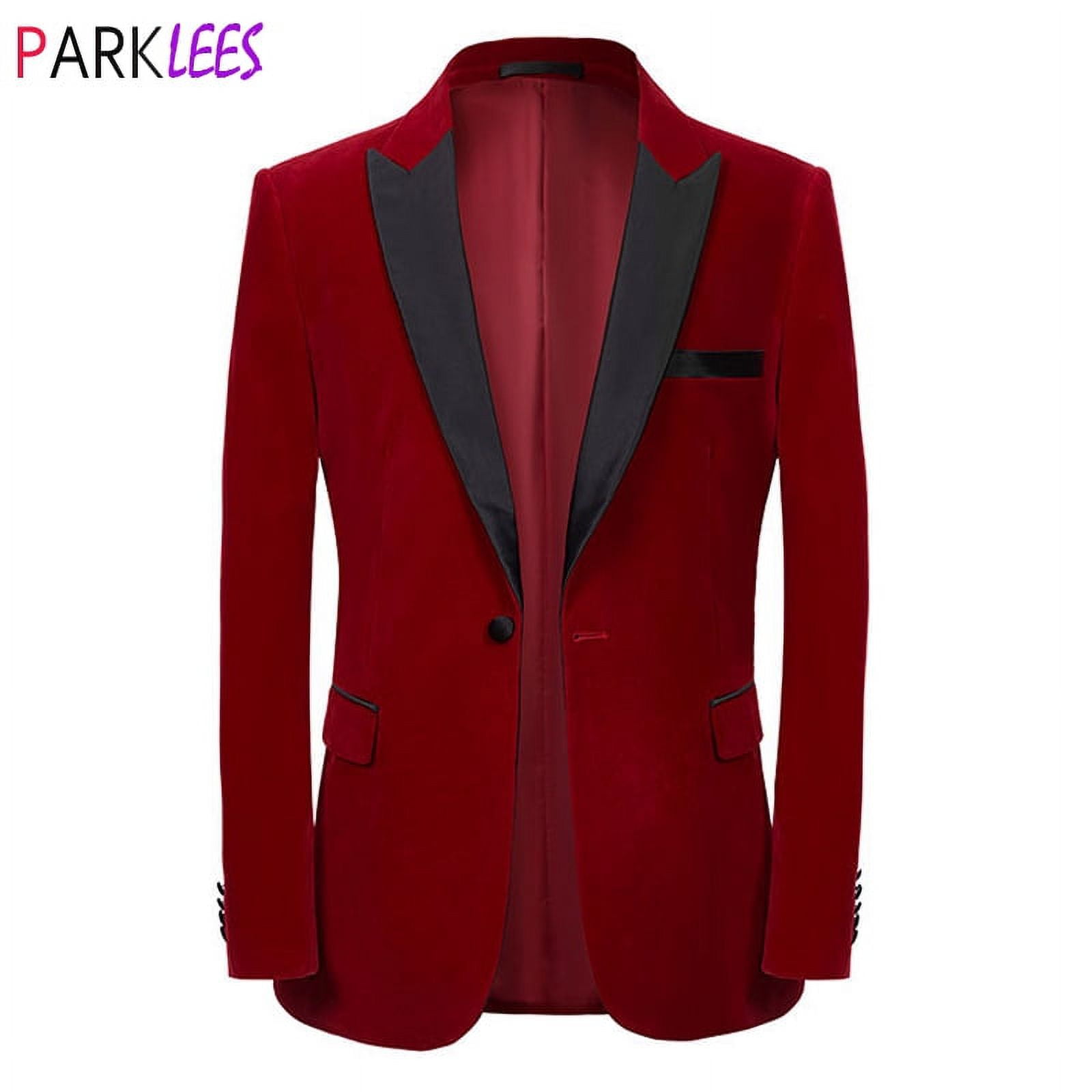 Luxury Red Velvet Dress Blazer Jacket Men One Button Peak Collar Tuxedo ...