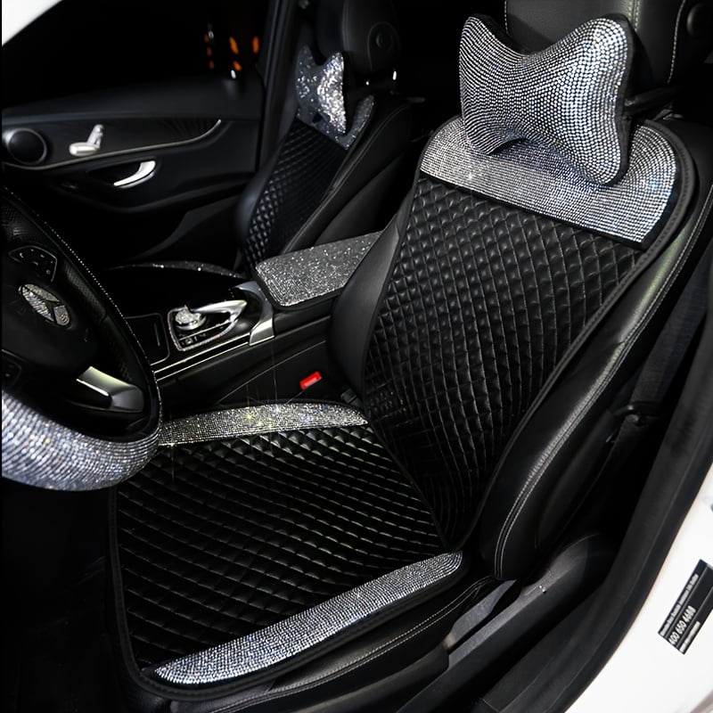 Luxury Rhinestone Car Seat Cover Silvery Leather PVC PU Auto Interior ...