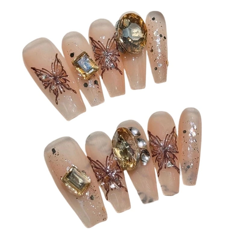 Luxury Rhinestone Glitter Fake Nail Tips For Women Removable False ...