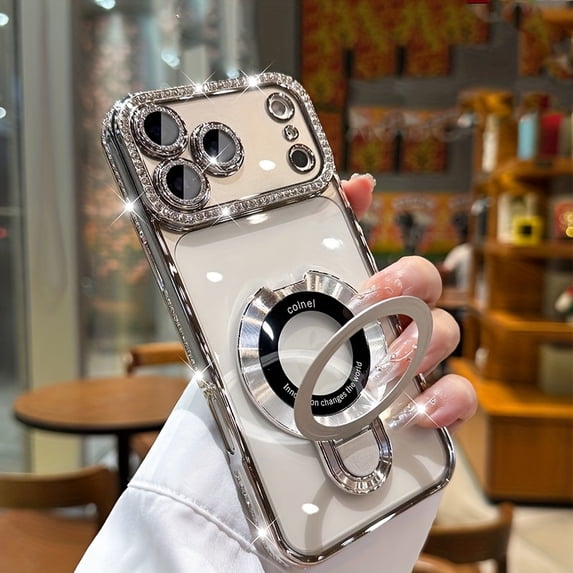 Luxury Rhinestone Magnetic Stand Phone Case, Full-Cover Anti-Drop ...