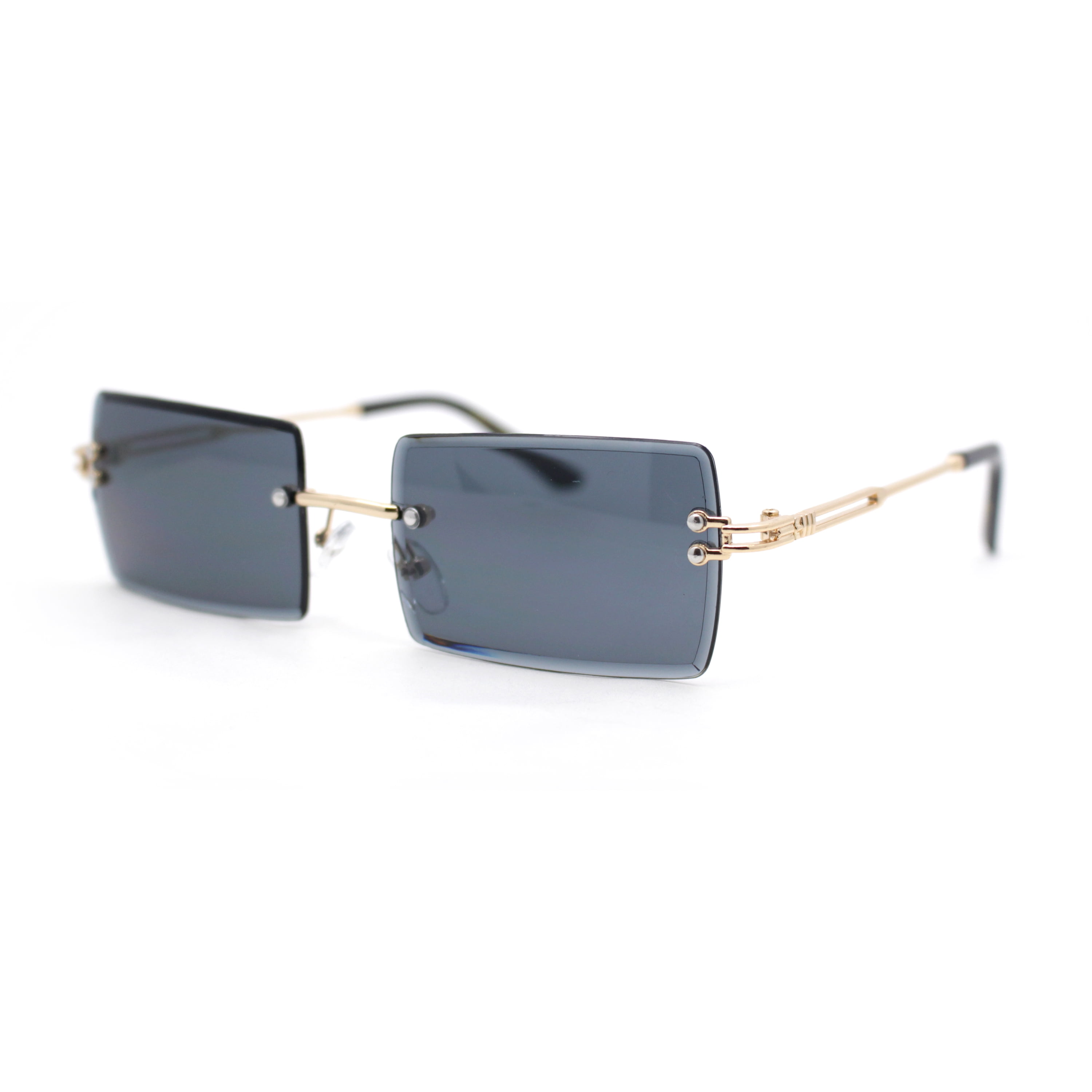 Luxury Rimless Showy Hustler Rectangle Metal Rim Sunglasses Gold ...