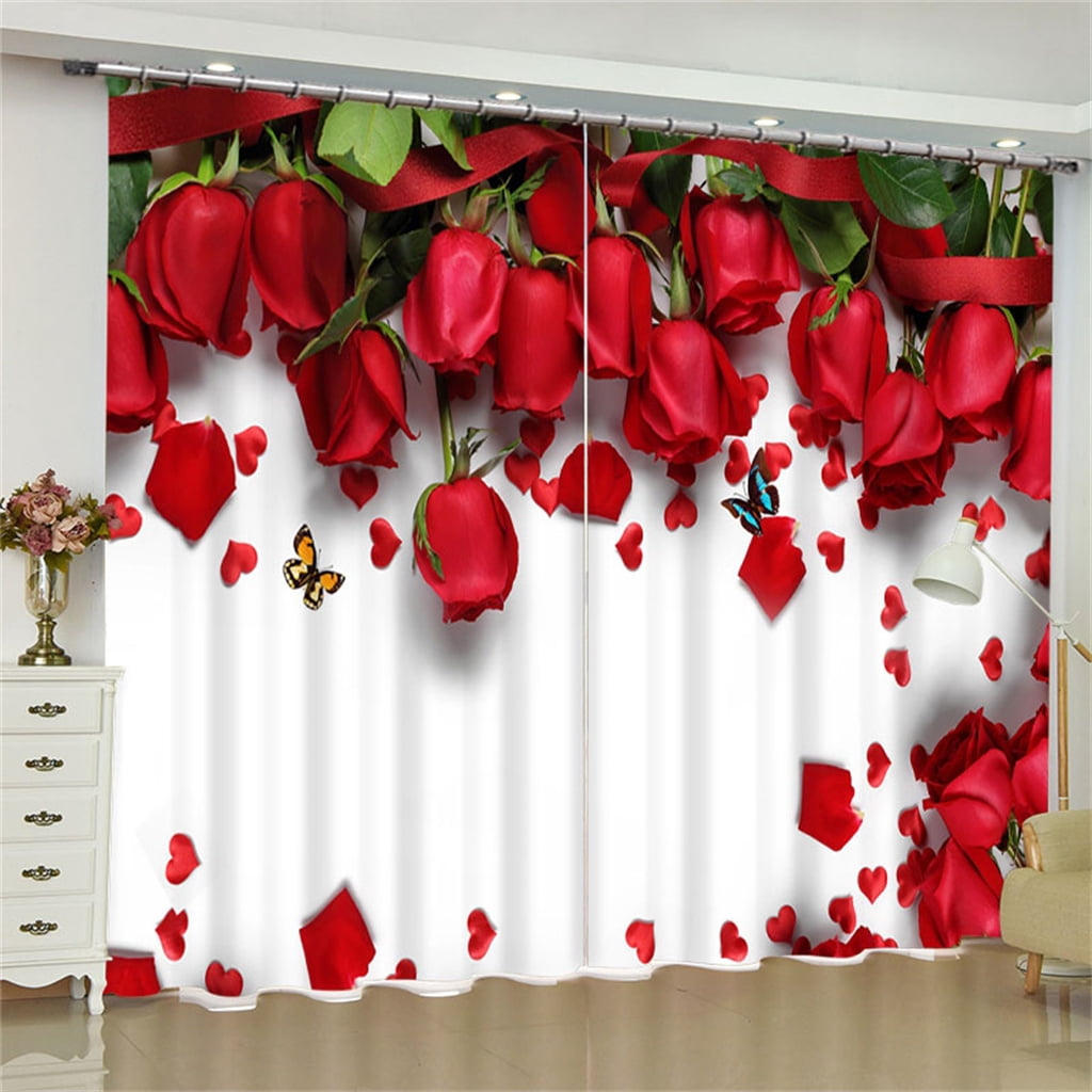 Luxury Romantic Red Rose Flower Lady On Sale Window Curtains Drapes for ...