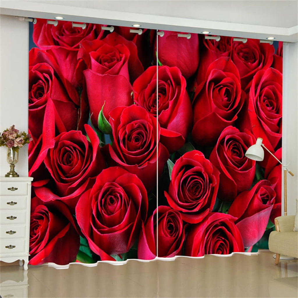 Luxury Romantic Red Rose Flower Lady On Sale Window Curtains Drapes for ...